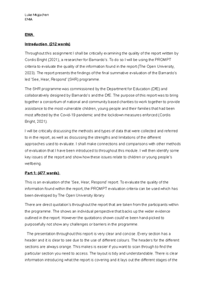 E209 EMA completed - the end of year assignment for first year - By ...