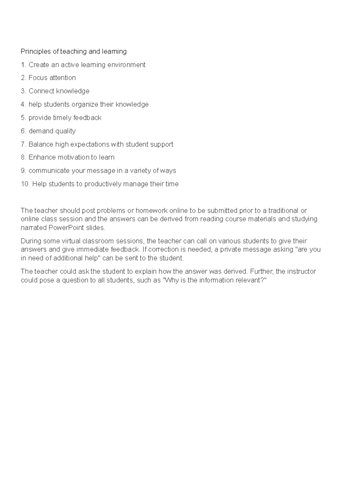 Principles of teaching and learning - Principles of teaching and ...