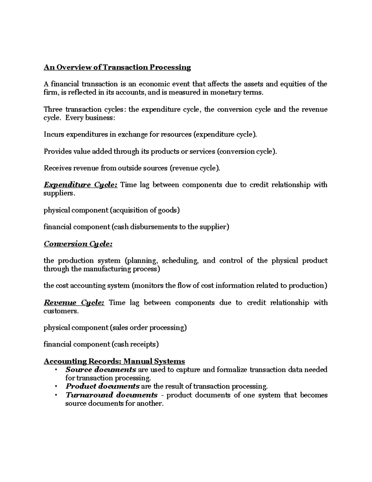 Module 2 - An Overview of Transaction Processing A financial ...