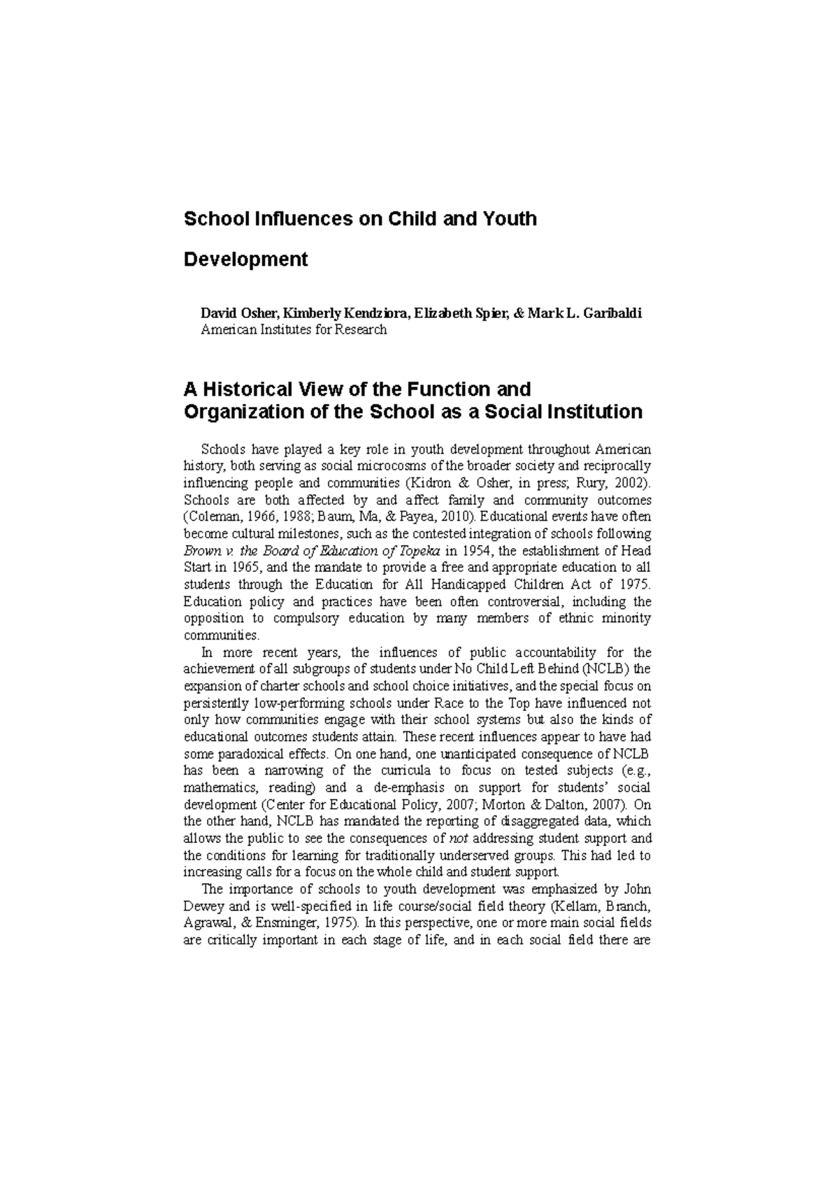 School Influenceson Childand Youth Development 51012 - School ...