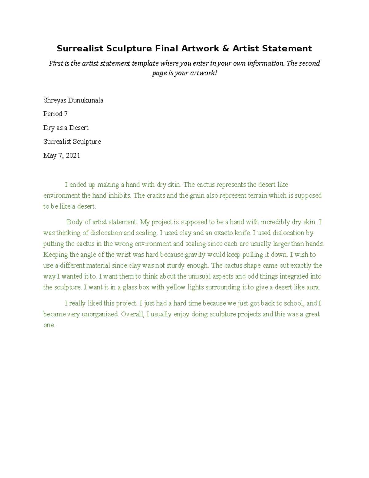 Surrealist Final Artwork & Artist Statement - CTE2342C - MDC - Studocu