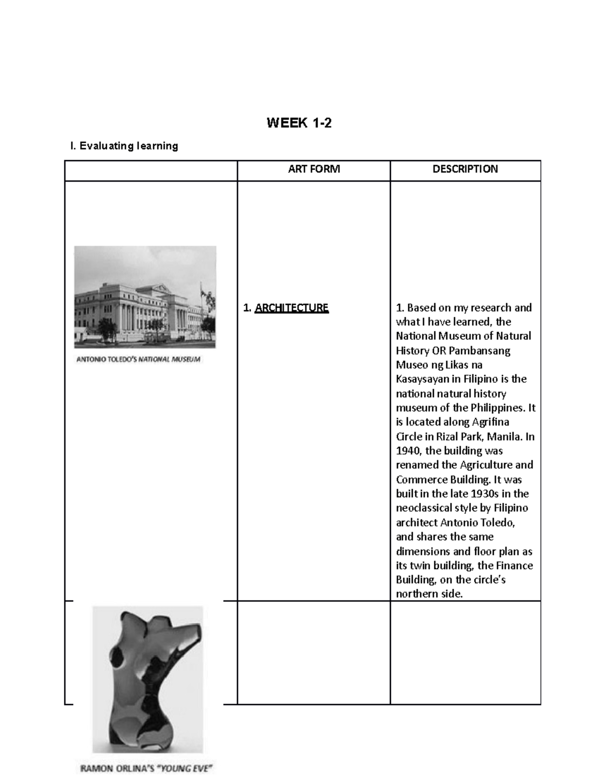 Q3 Contemporary WK1 2 - Lecture notes 1- WEEK 1- I. Evaluating learning ...