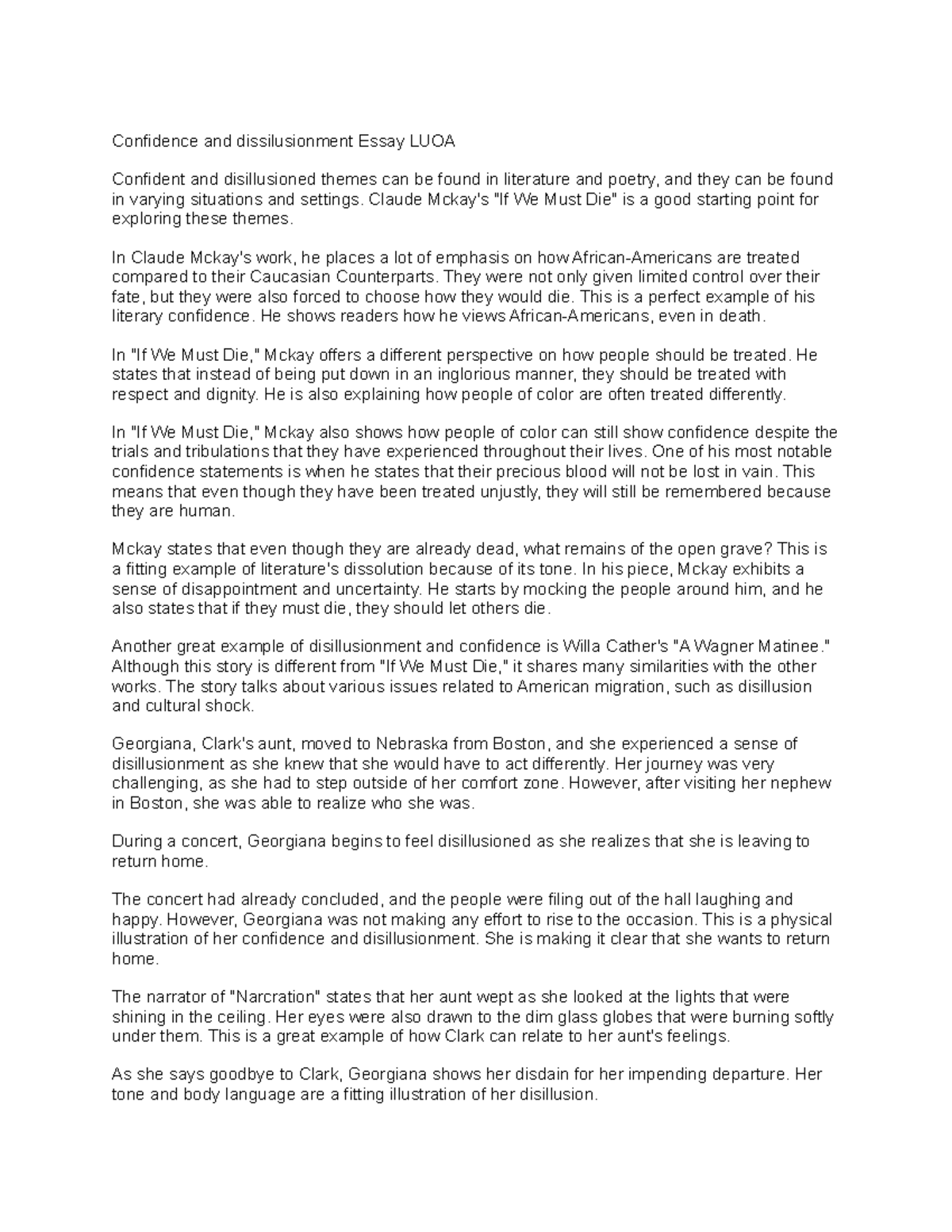 luoa confidence and disillusionment essay - Confidence and ...