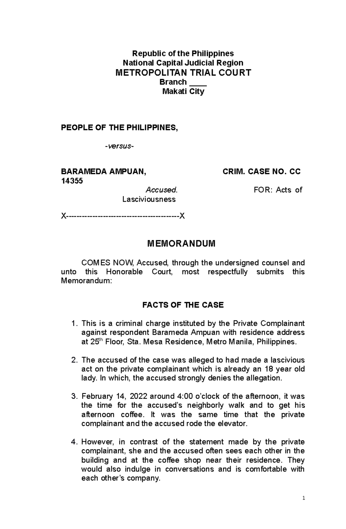 Memorandum- Accused - Republic of the Philippines National Capital ...