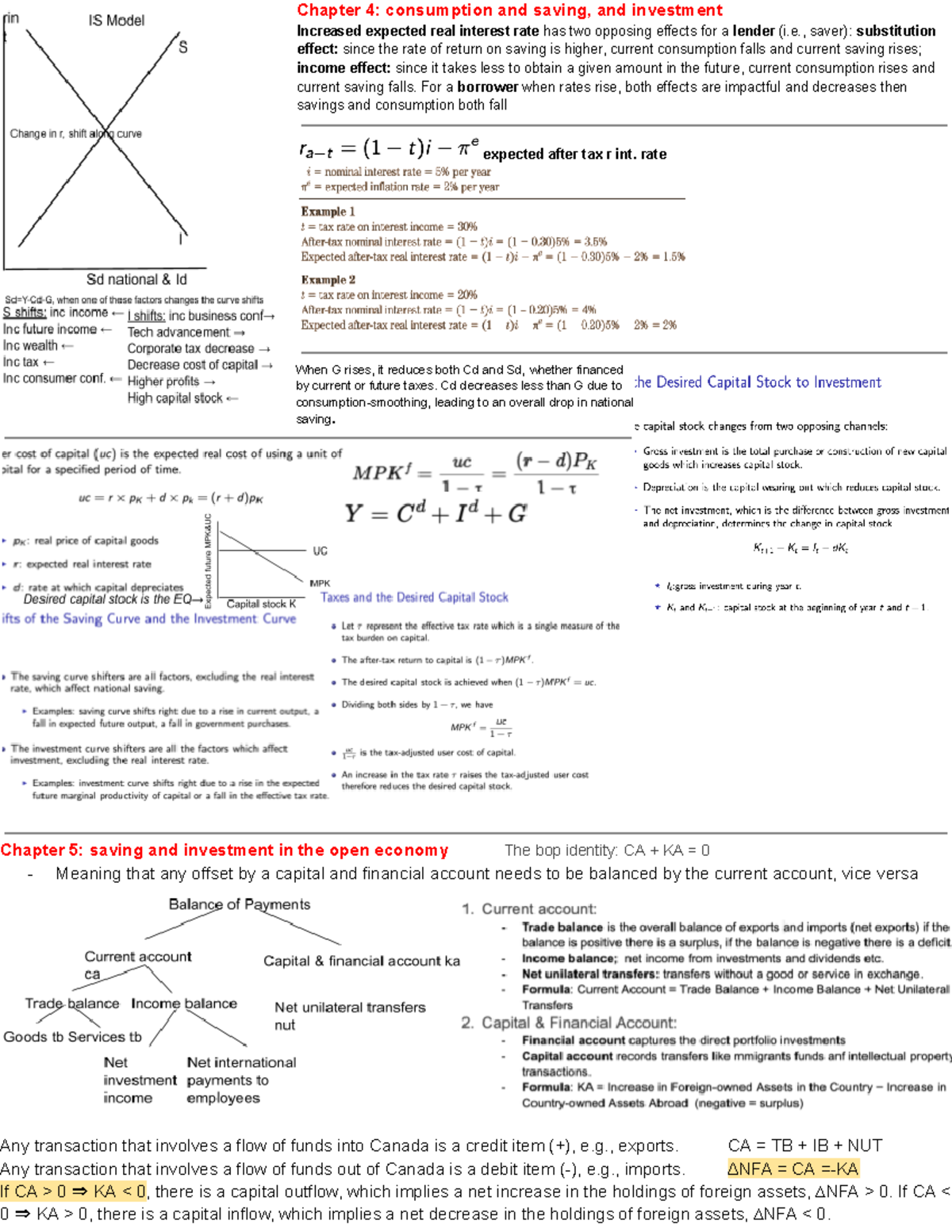 Midterm 2 ec290 cheat sheet - Chapter 4: consumption and saving, and investment Increased ...