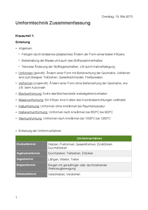 Klausur umformtechnik loesungen - 1. Allgemeine umformtechnische ...