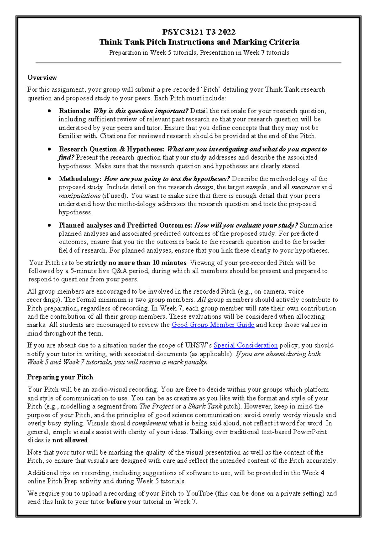 Assignment overview - Think Tank Assessment - PSYC3121 T3 20 22 Think ...