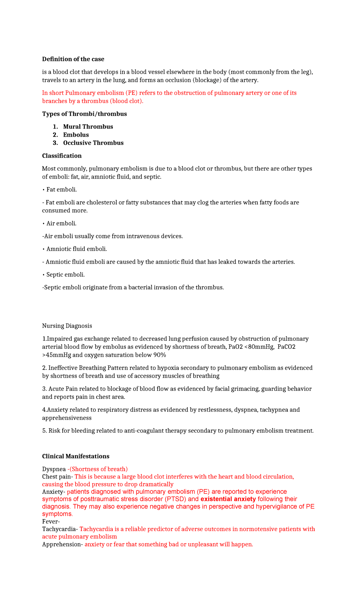 Pulmonary-embo- Updated - Definition of the case is a blood clot that ...