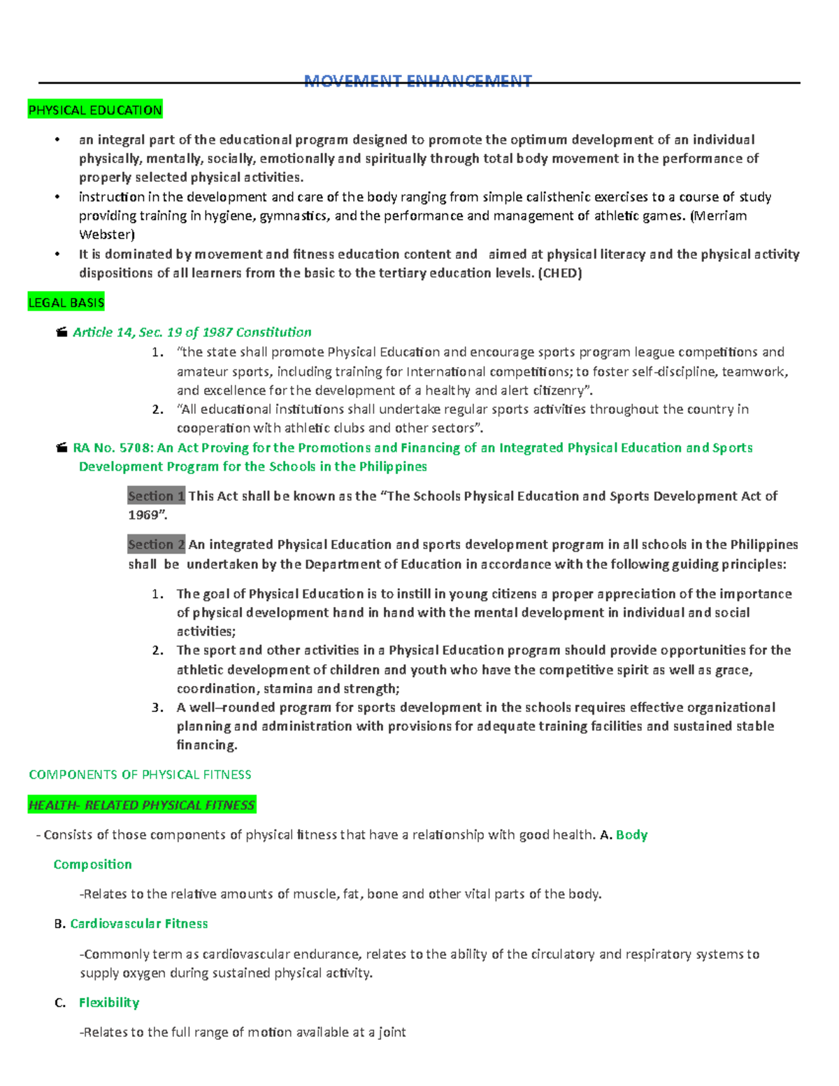 TX32p Zp J606v - Lecture Notes - MOVEMENT ENHANCEMENT PHYSICAL ...