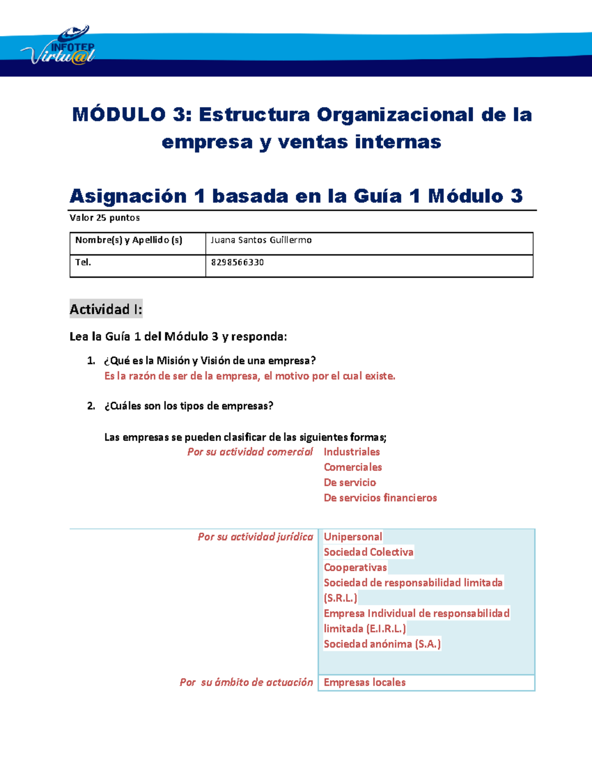 Comparto 'Actividad 1 Módulo 3 Empresa E Itbis' contigo - M”DULO 3: Estructura Organizacional de ...