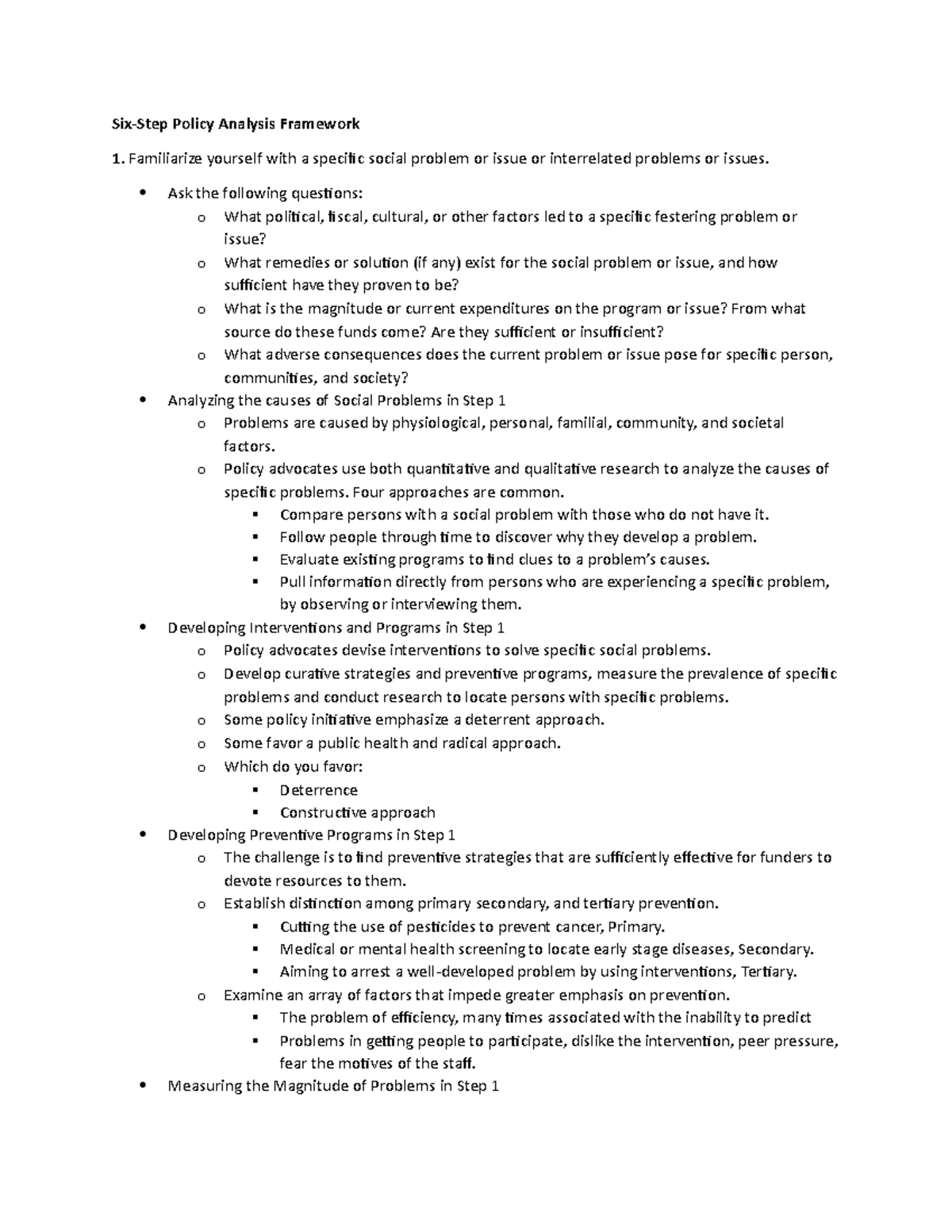 Policy Analysis - Notes - Six-Step Policy Analysis Framework ...
