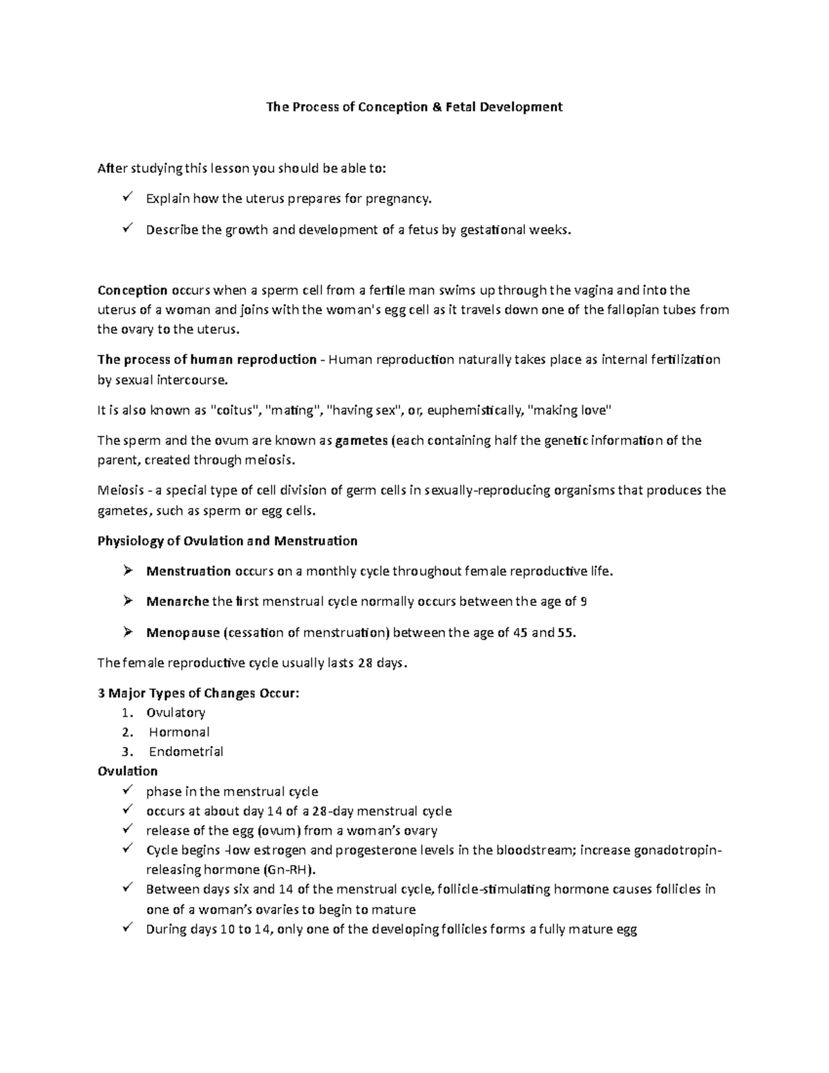 The Process of Conception - Describe the growth and development of a ...