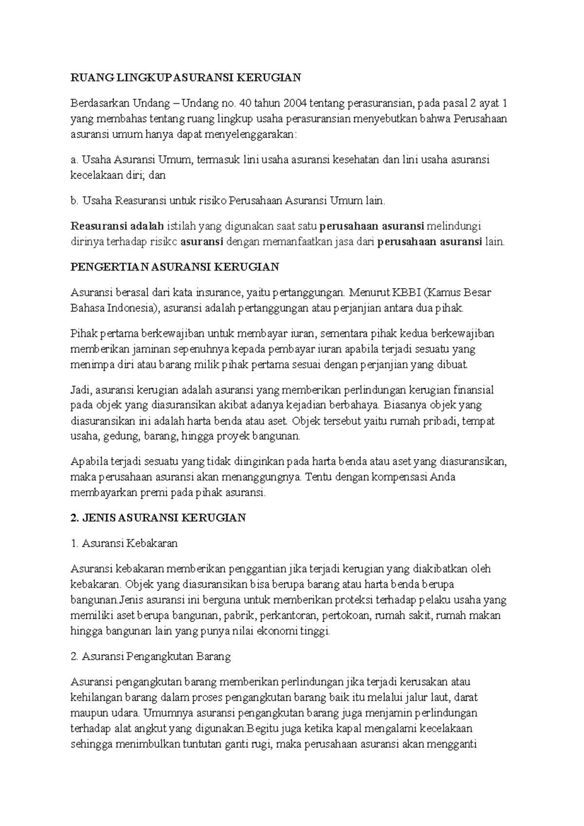 Ruang Lingkup Asuransi Kerugian - RUANG LINGKUP ASURANSI KERUGIAN ...