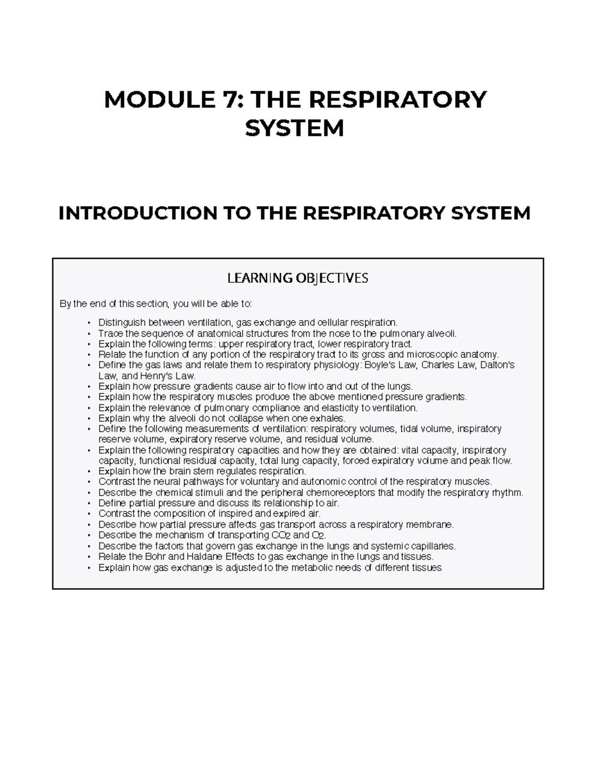 Module 7 - Respiratory System - MODULE 7: THE RESPIRATORY SYSTEM ...