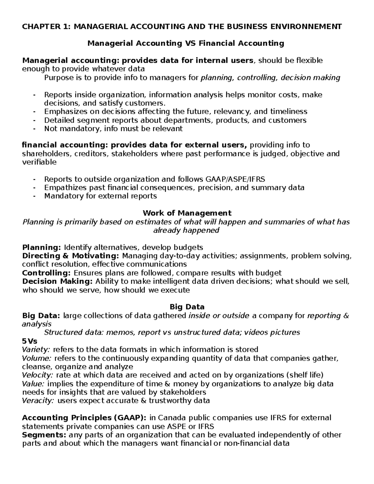 ACCT2230 - CHAPTER 1: MANAGERIAL ACCOUNTING AND THE BUSINESS ...
