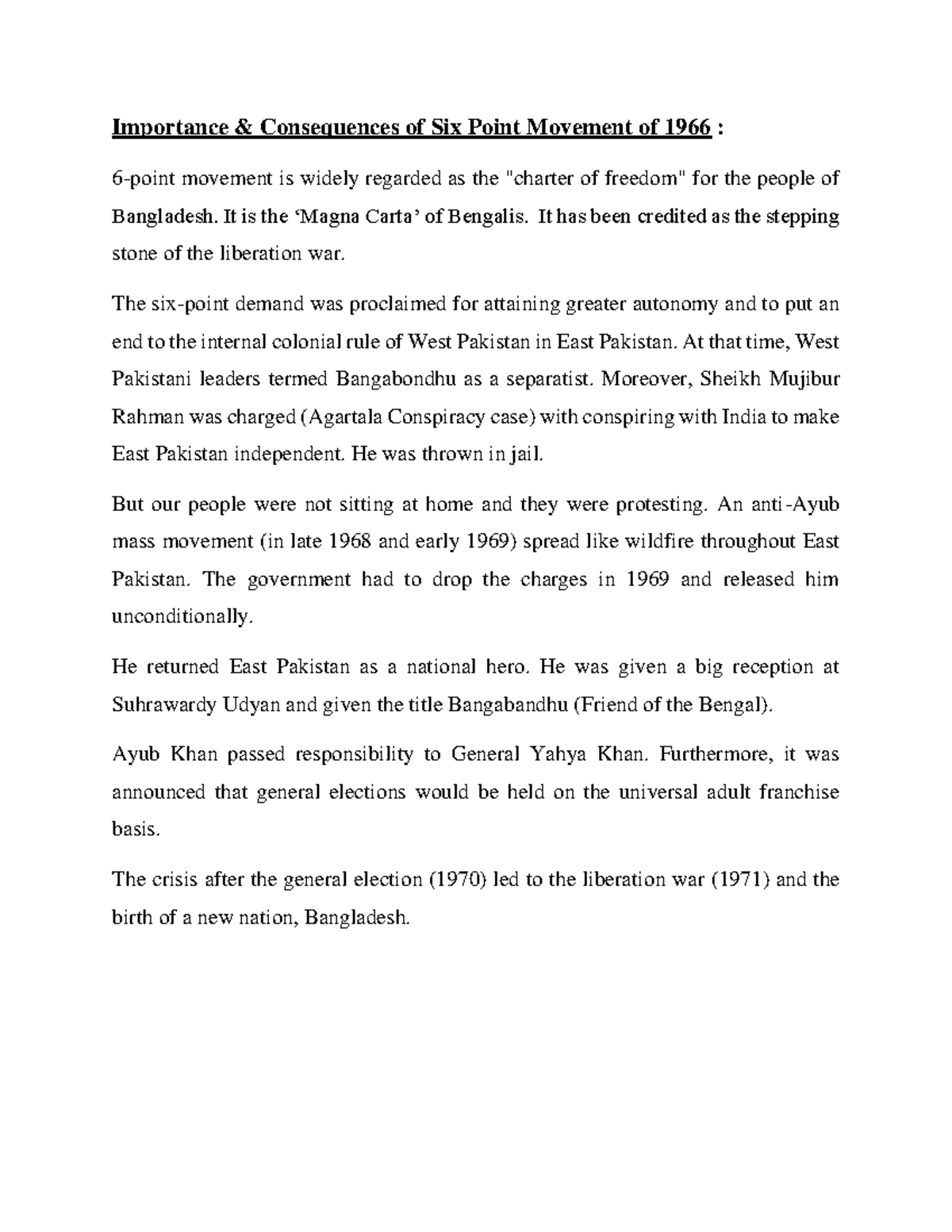 Importance & Significance of Six Point Program and Movement - Emergence ...