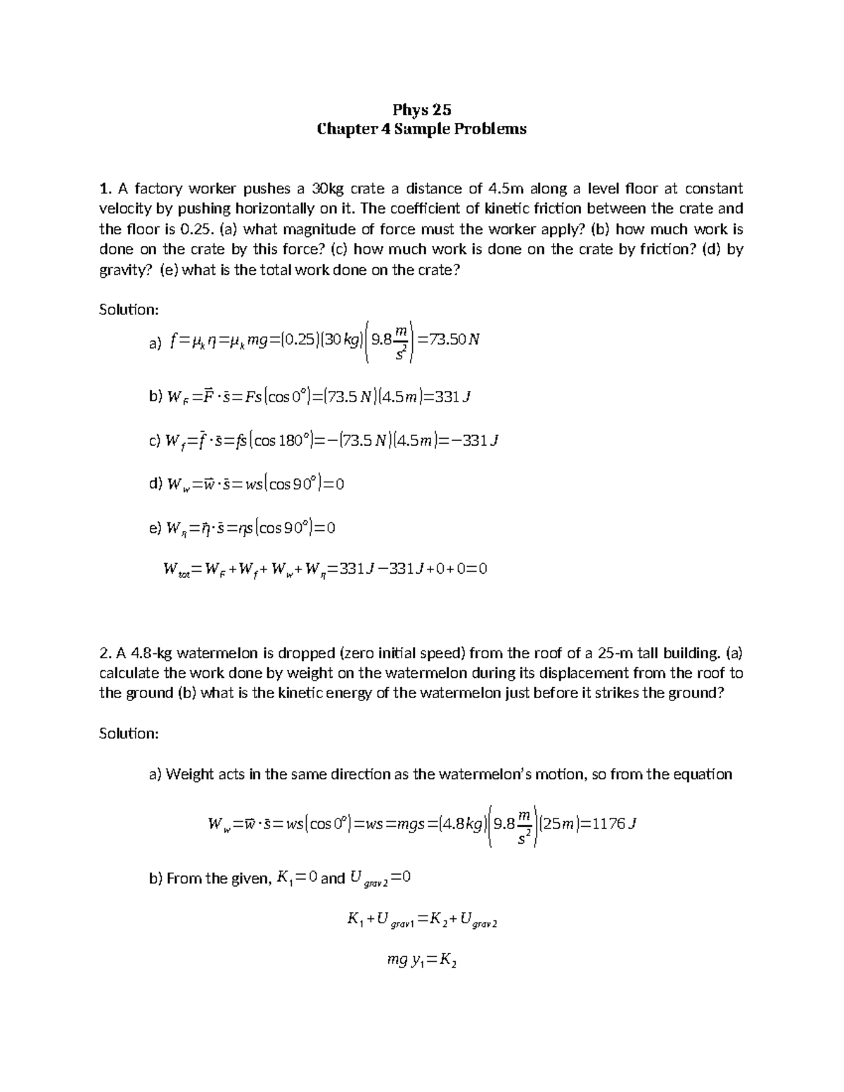 Ch 4 Sample Problems - academic notes - Phys 25 Chapter 4 Sample ...