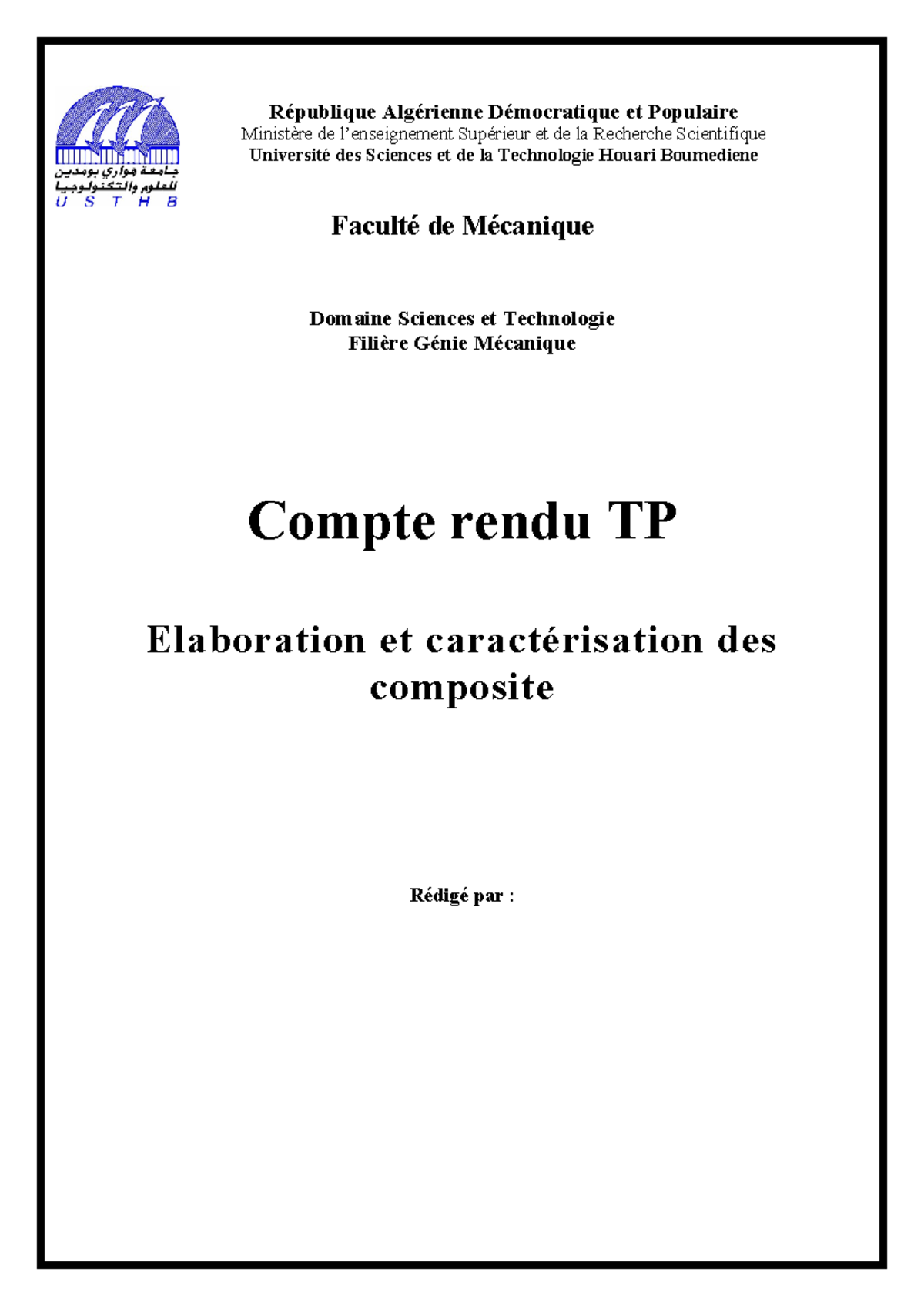 Compte rendu tp composite - République Algérienne Démocratique et ...