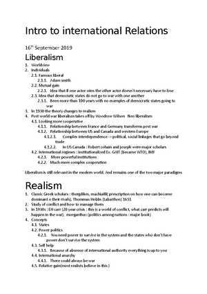 International Relations Theory Chart - POLS-­‐1600 Intro to ...