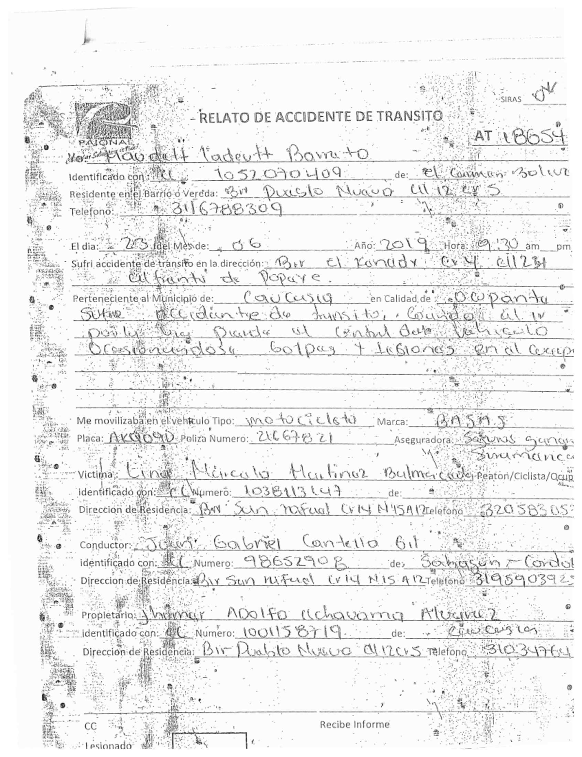 317131 597053 Documentos Administrativos - SIRAS IN RELATO DE ACCIDENTE ...