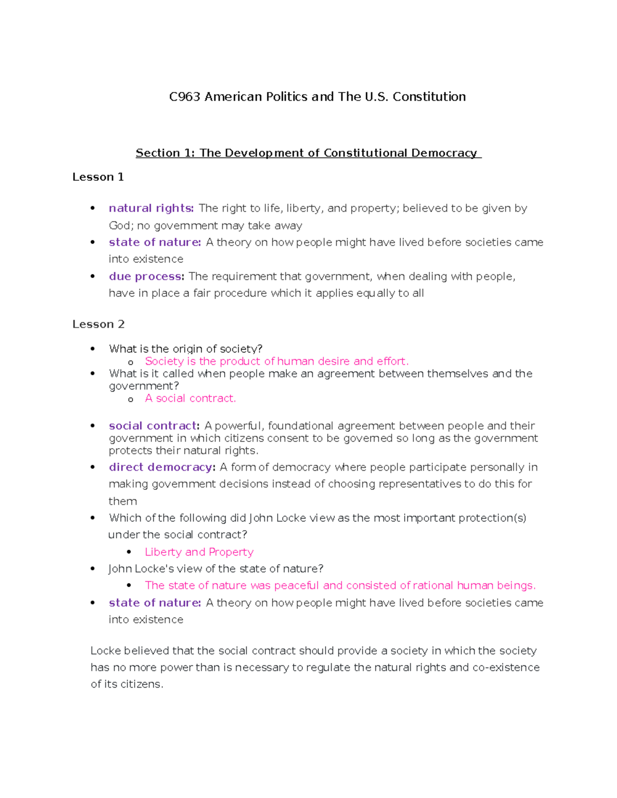 C963 section 1 - Notes - C963 American Politics and The U. Constitution ...