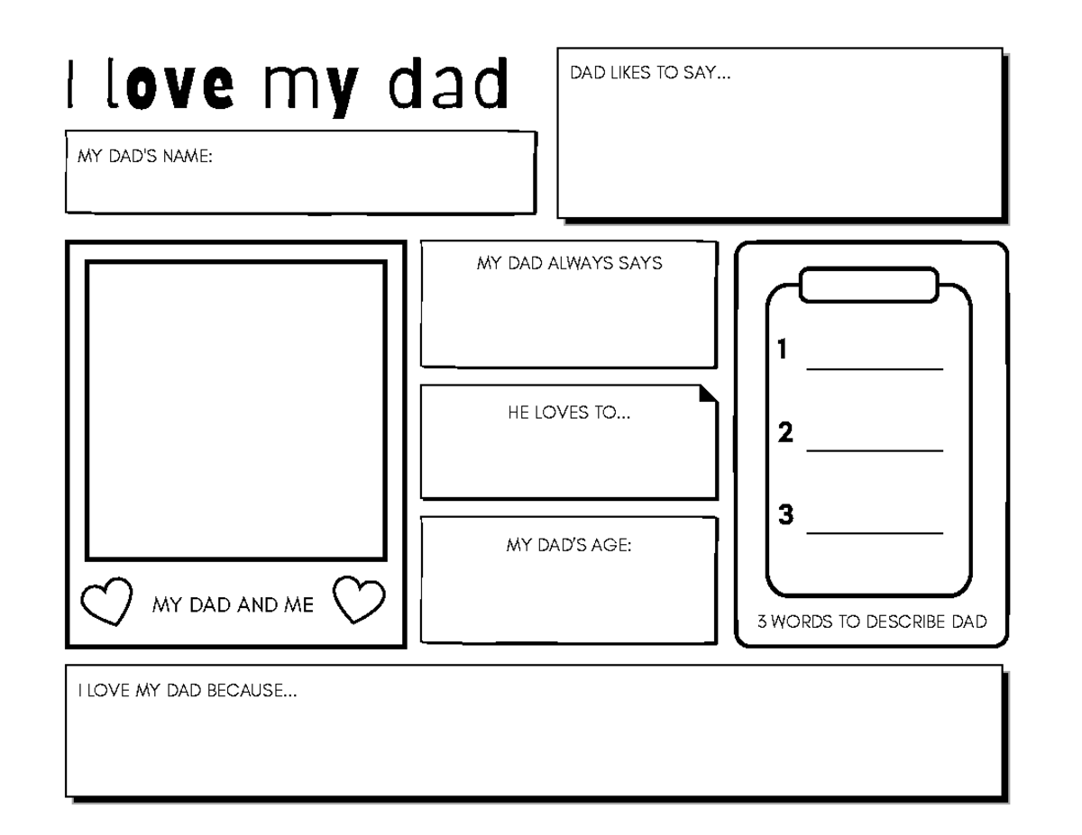 All About Dad Father's Day Worksheet - Stuff101 - MY DAD AND ME 2 3 I ...