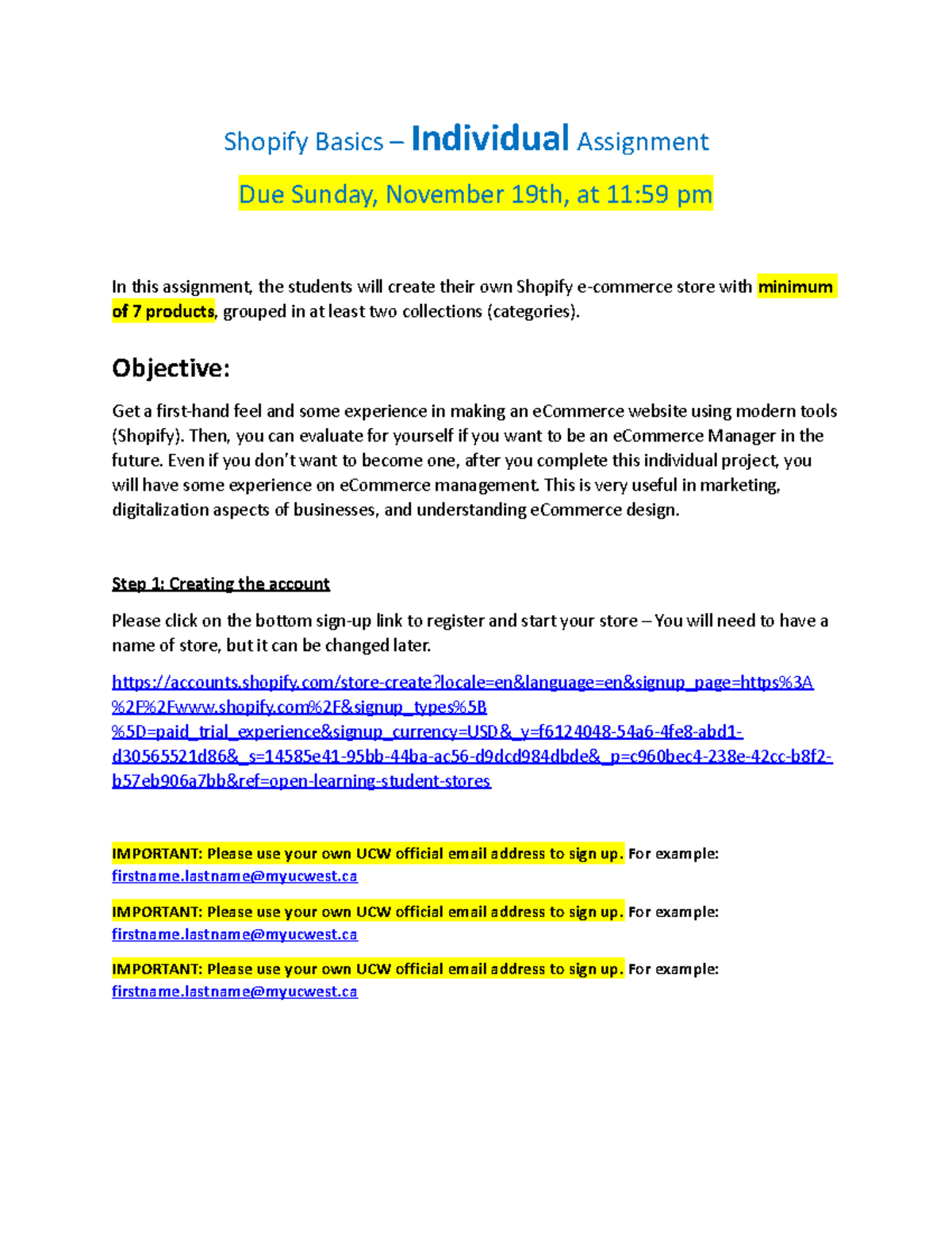 Shopify Basics Assignment Outline and Marking Rubric - Fall - Shopify ...
