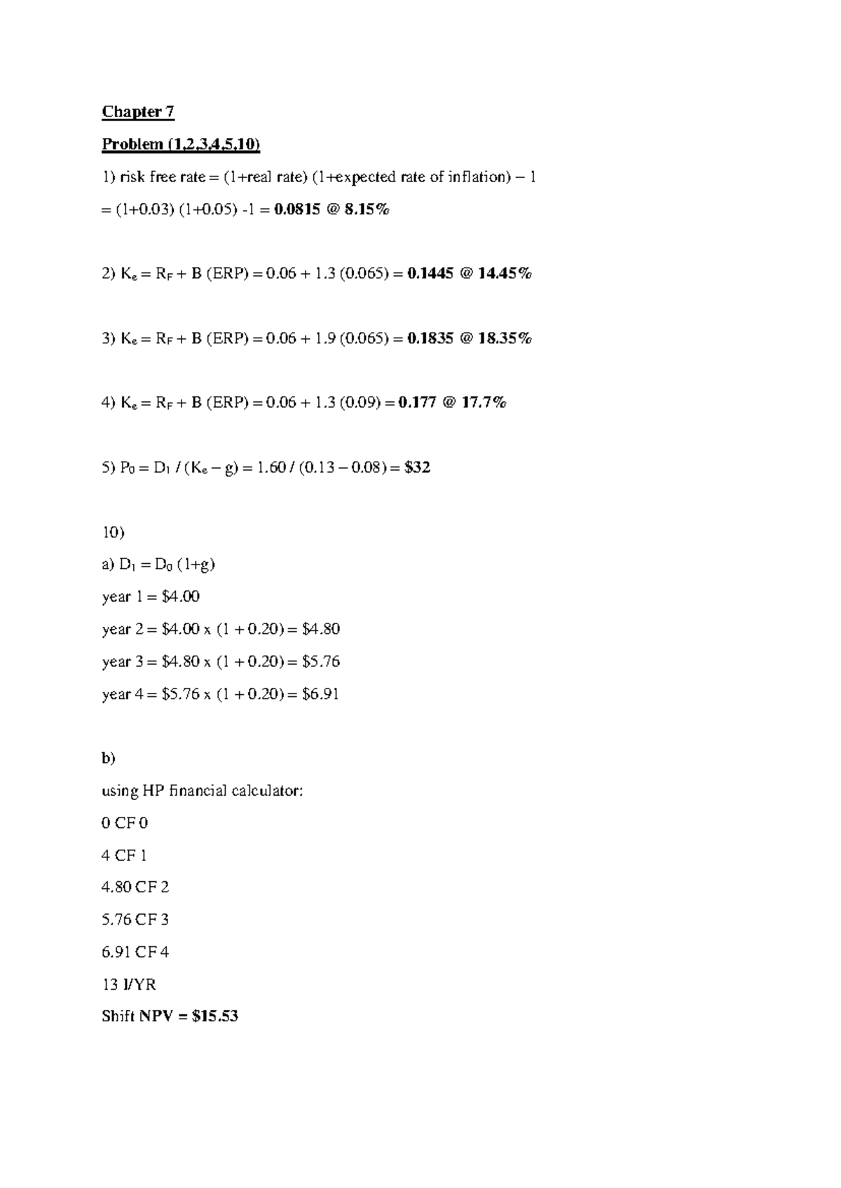 Tutorial Answer C7 - DVDVDVD - Chapter 7 Problem (1,2,3,4,5,10) risk ...
