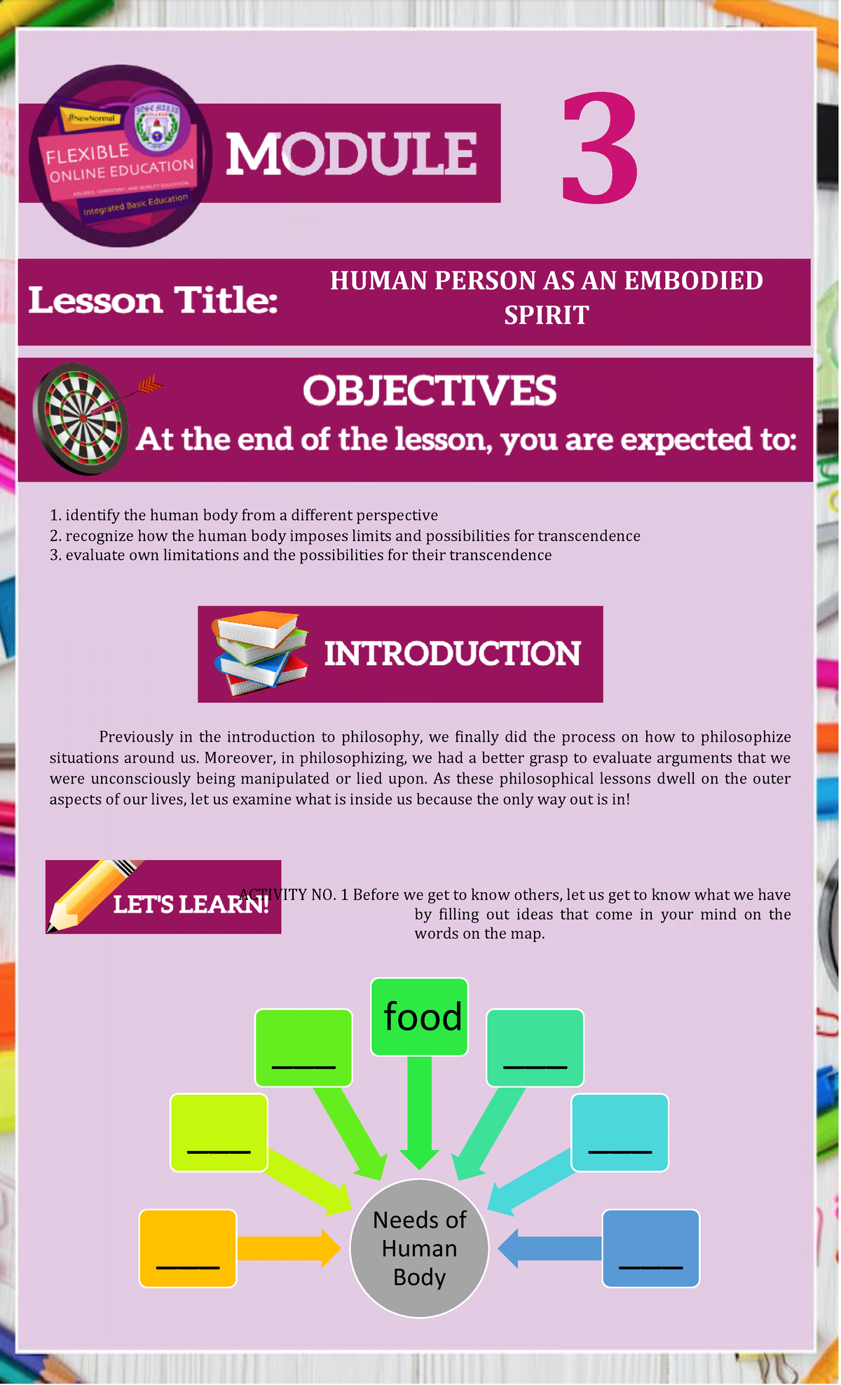 Lesson 3 - Human Person as an Embodied Spirit - identify the human body ...