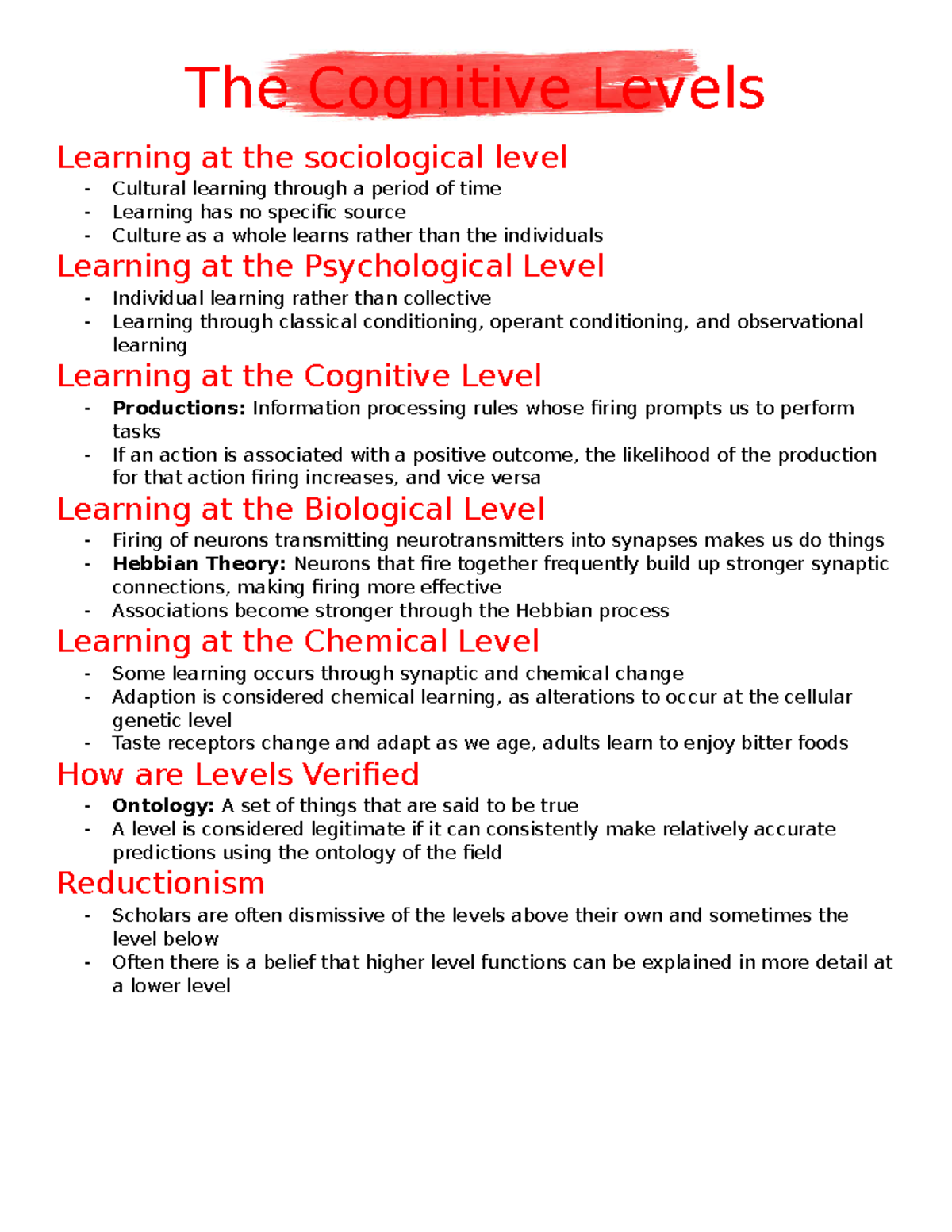 Cognitive Levels - Notes - The Cognitive Levels Learning at the ...