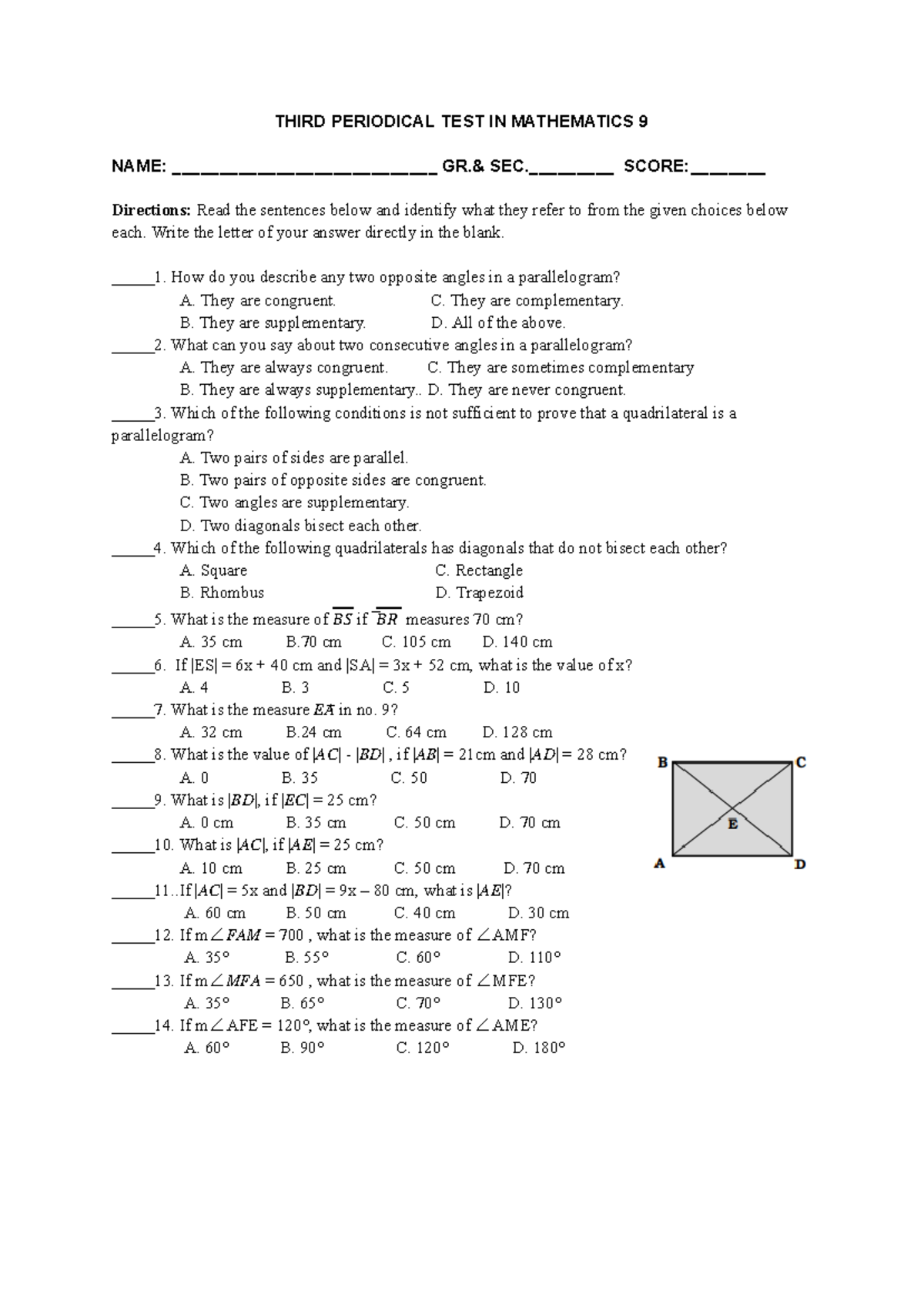 PT G9 MATH - PRACTICE TEST - THIRD PERIODICAL TEST IN MATHEMATICS 9 ...