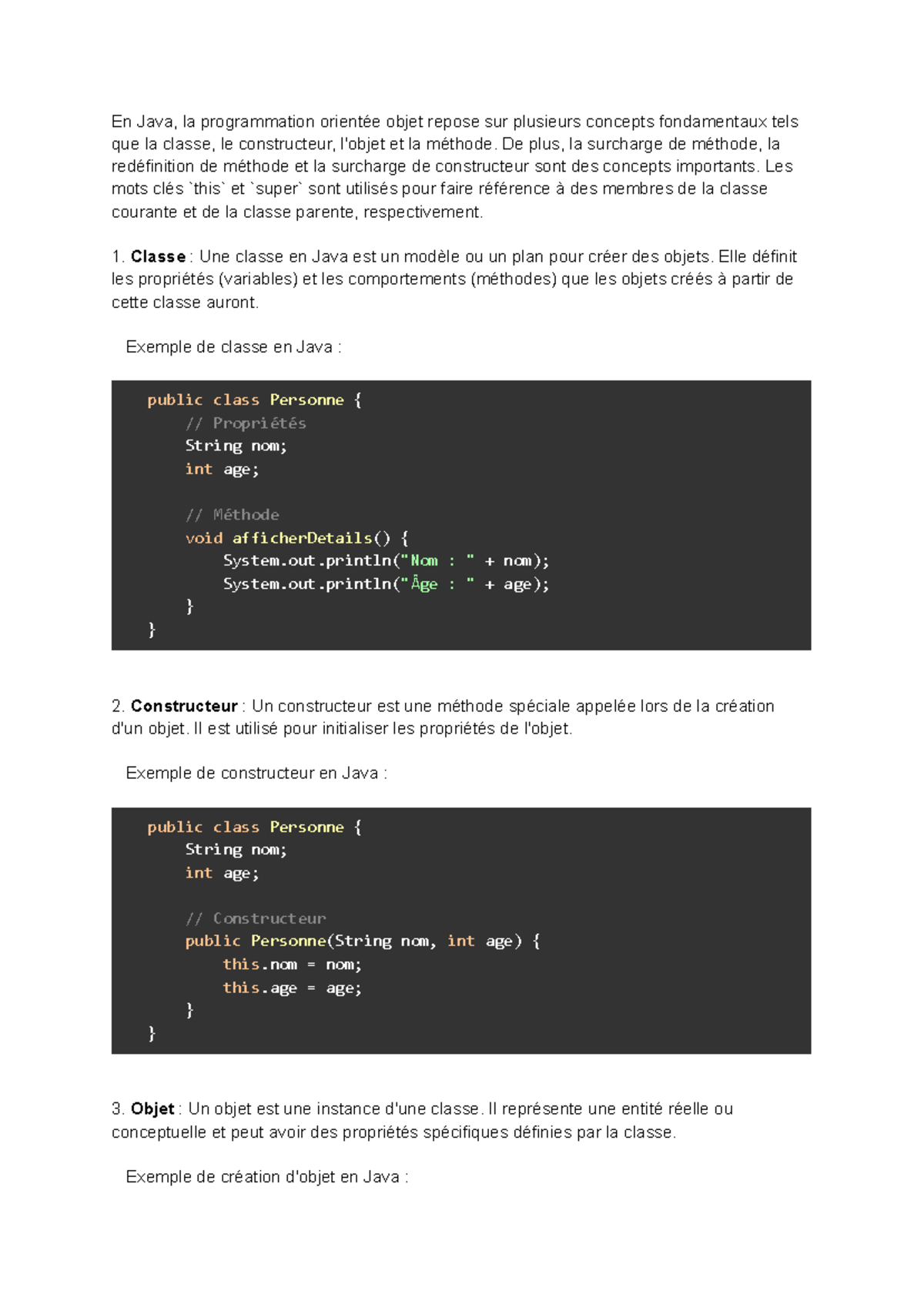 Rappel Sur Les Notions De POO En Java - En Java, la programmation orientée objet repose sur ...