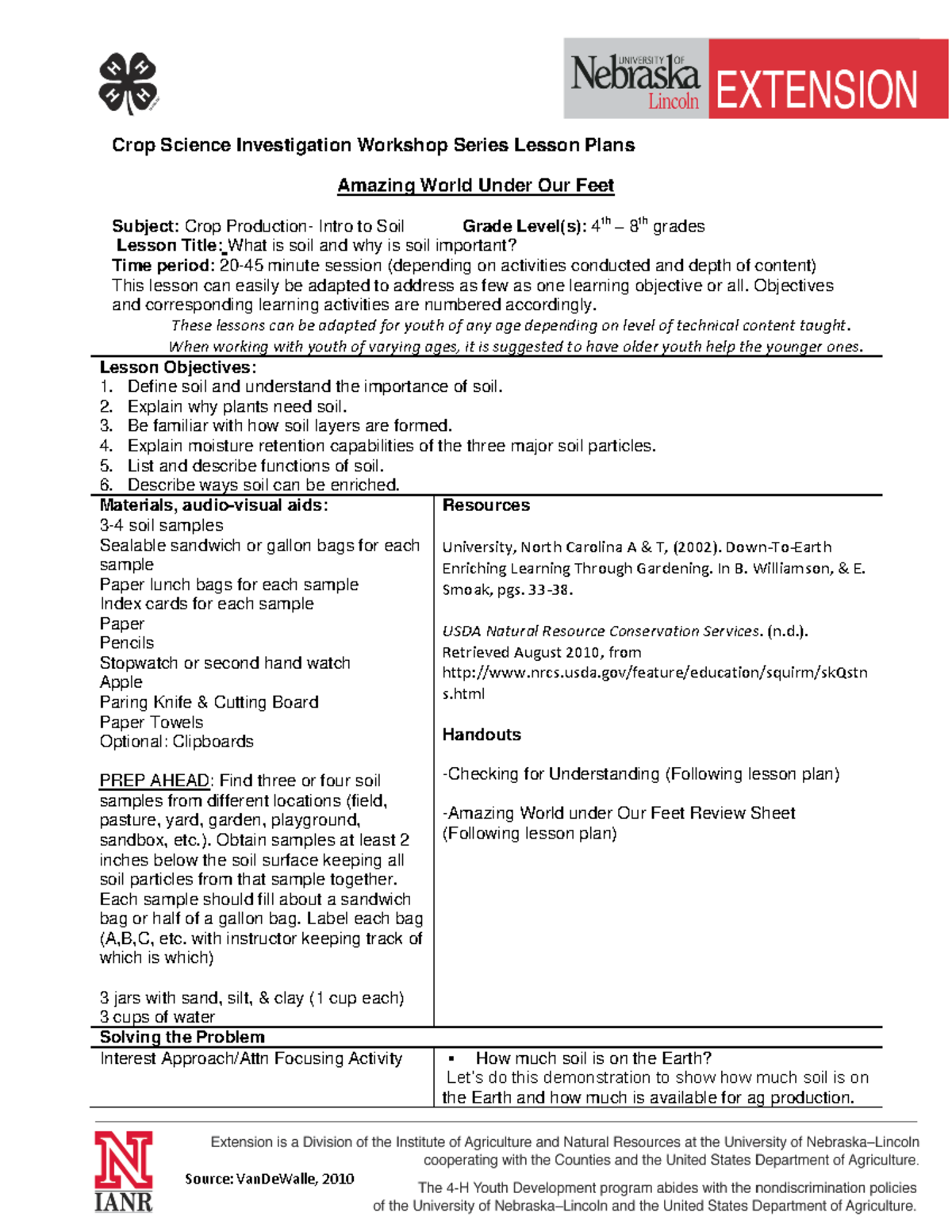 Soils Intro Lesson - Learning material's - Source: VanDeWalle, 2010 ...