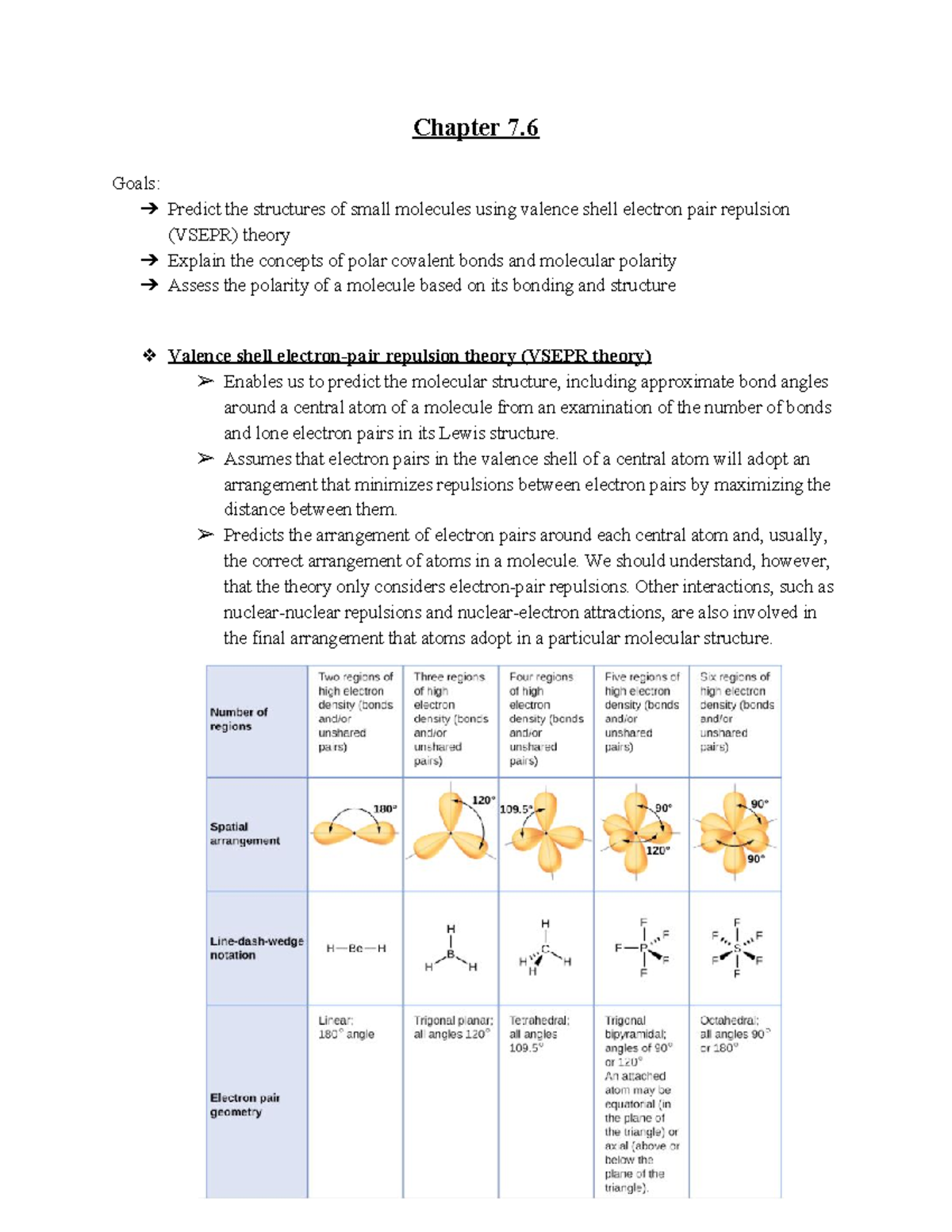 Chapter 7.6 Study Guide - Chapter 7. Goals: Predict the structures of ...