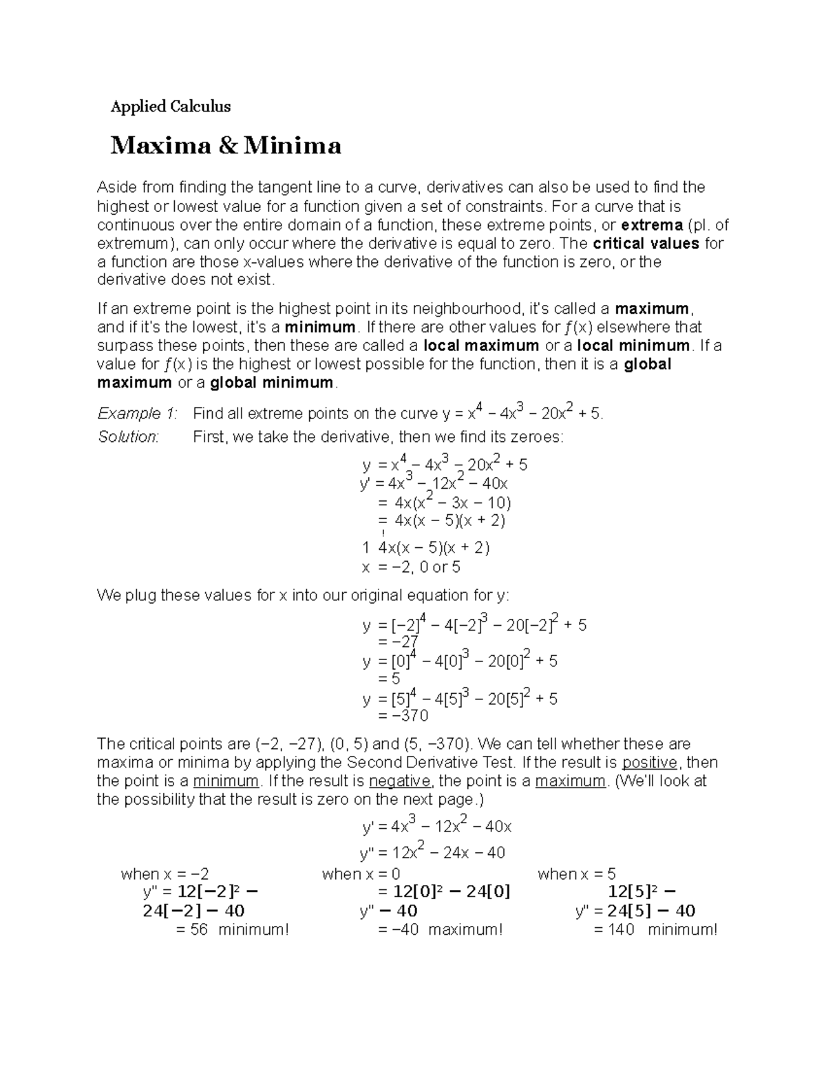 Mini - This is coursework for Applied Calculus. This is from an online ...