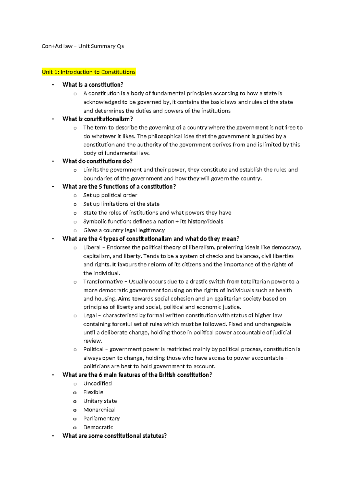 Con+Ad Unit Summary Qs - Con+Ad law – Unit Summary Qs Unit 1 ...