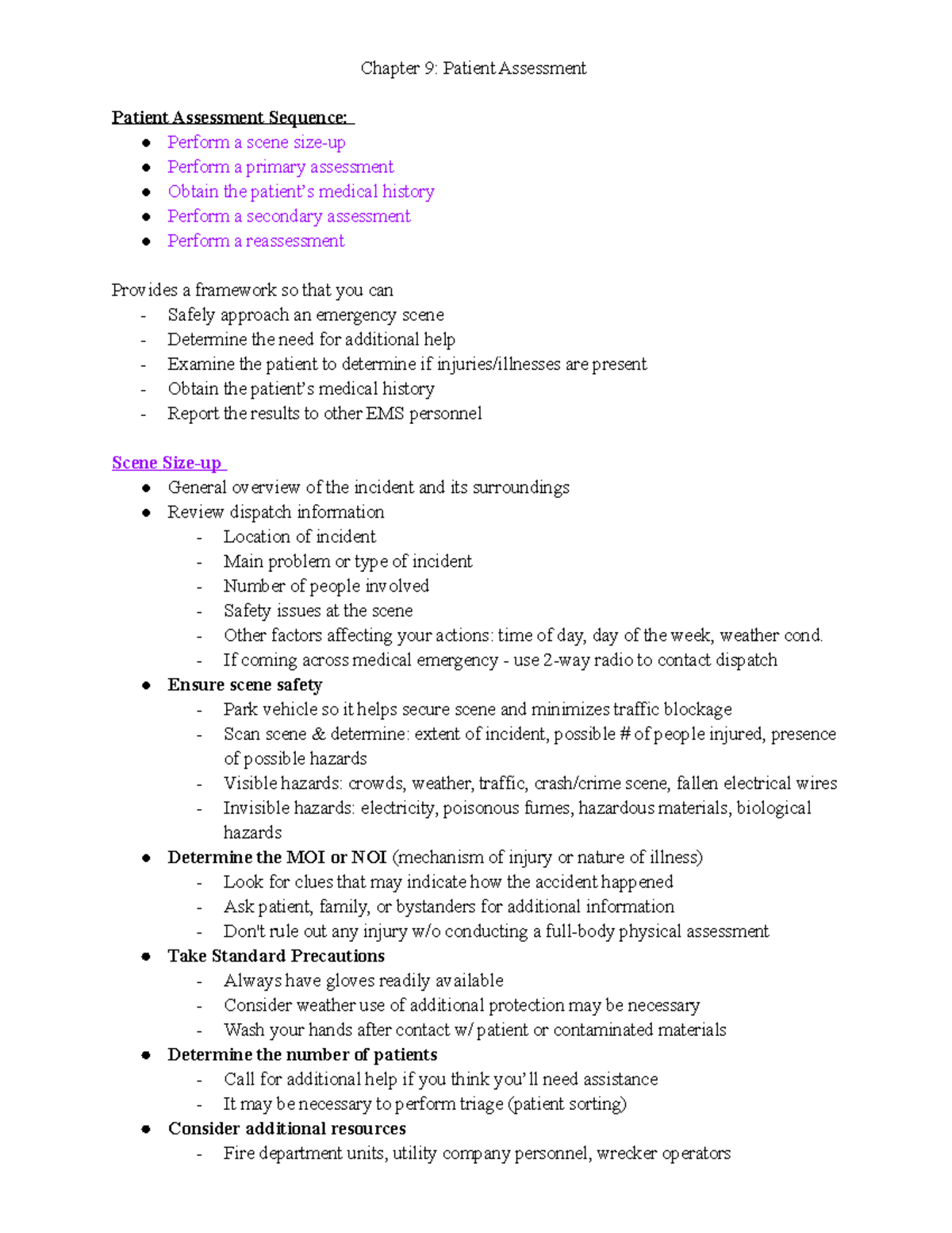 Chapter 9 Notes - Chapter 9: Patient Assessment Patient Assessment ...