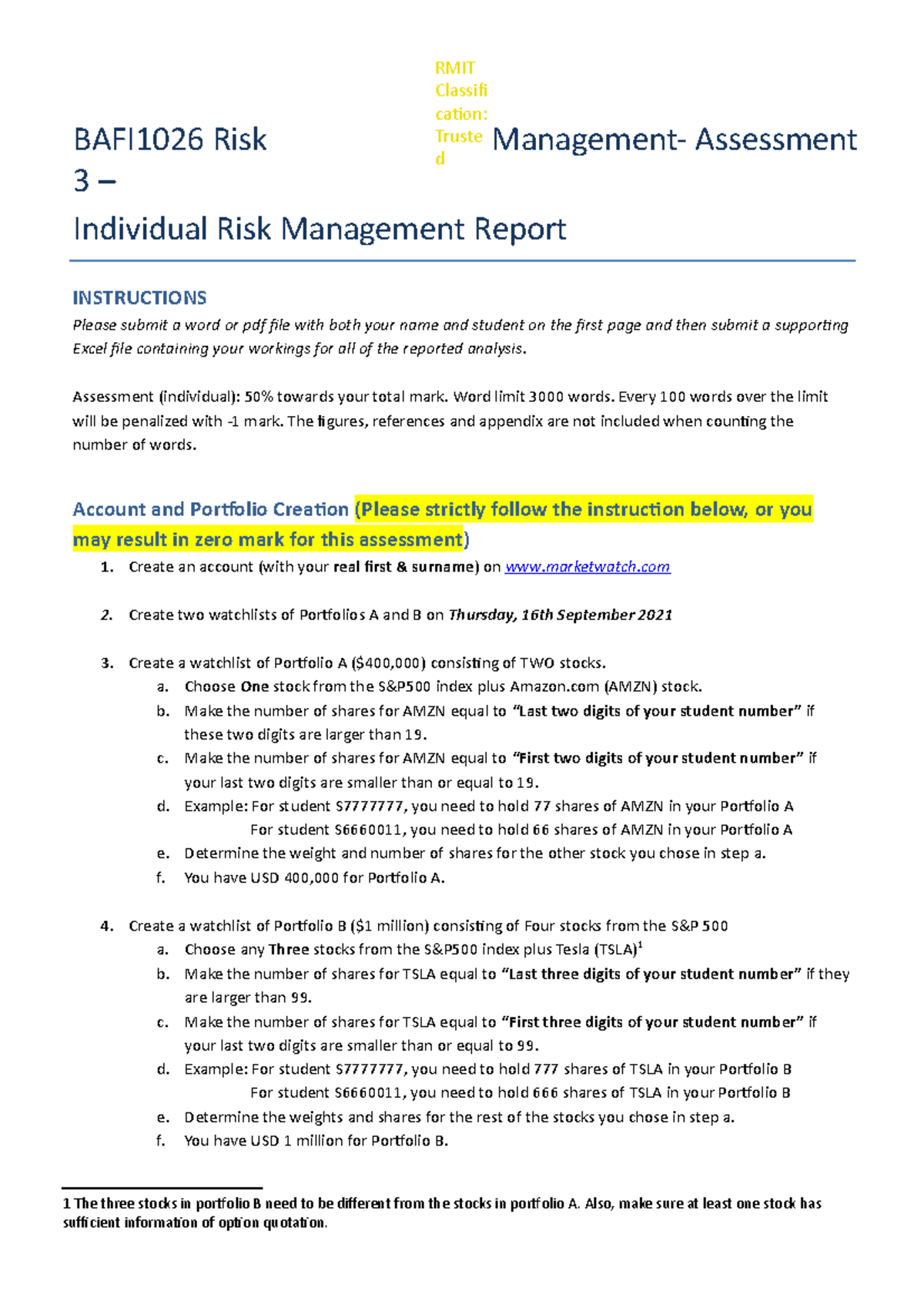 BAFI1026 Risk Management 2021S2 Assessment 3-Final Version - BAFI1026 ...