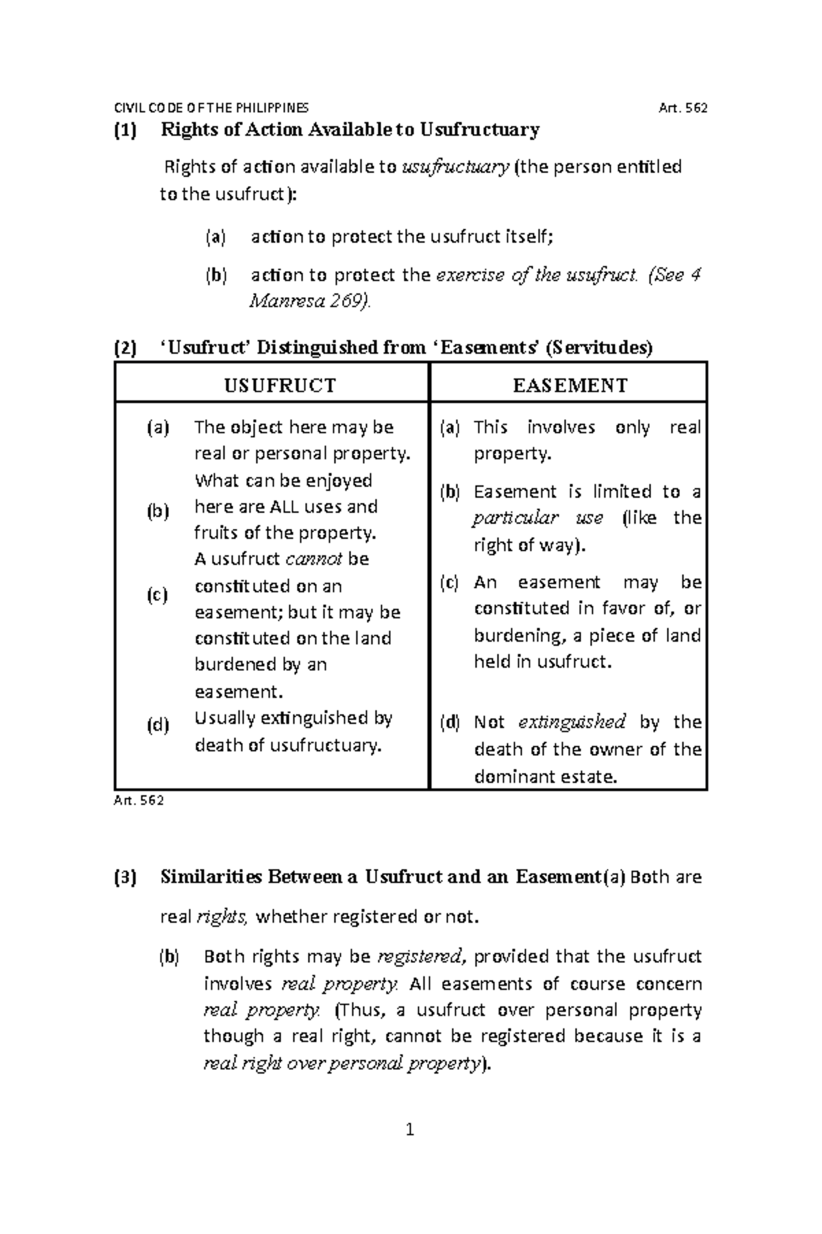 Property law m136 - (1) Rights of Action Available to Usufructuary ...