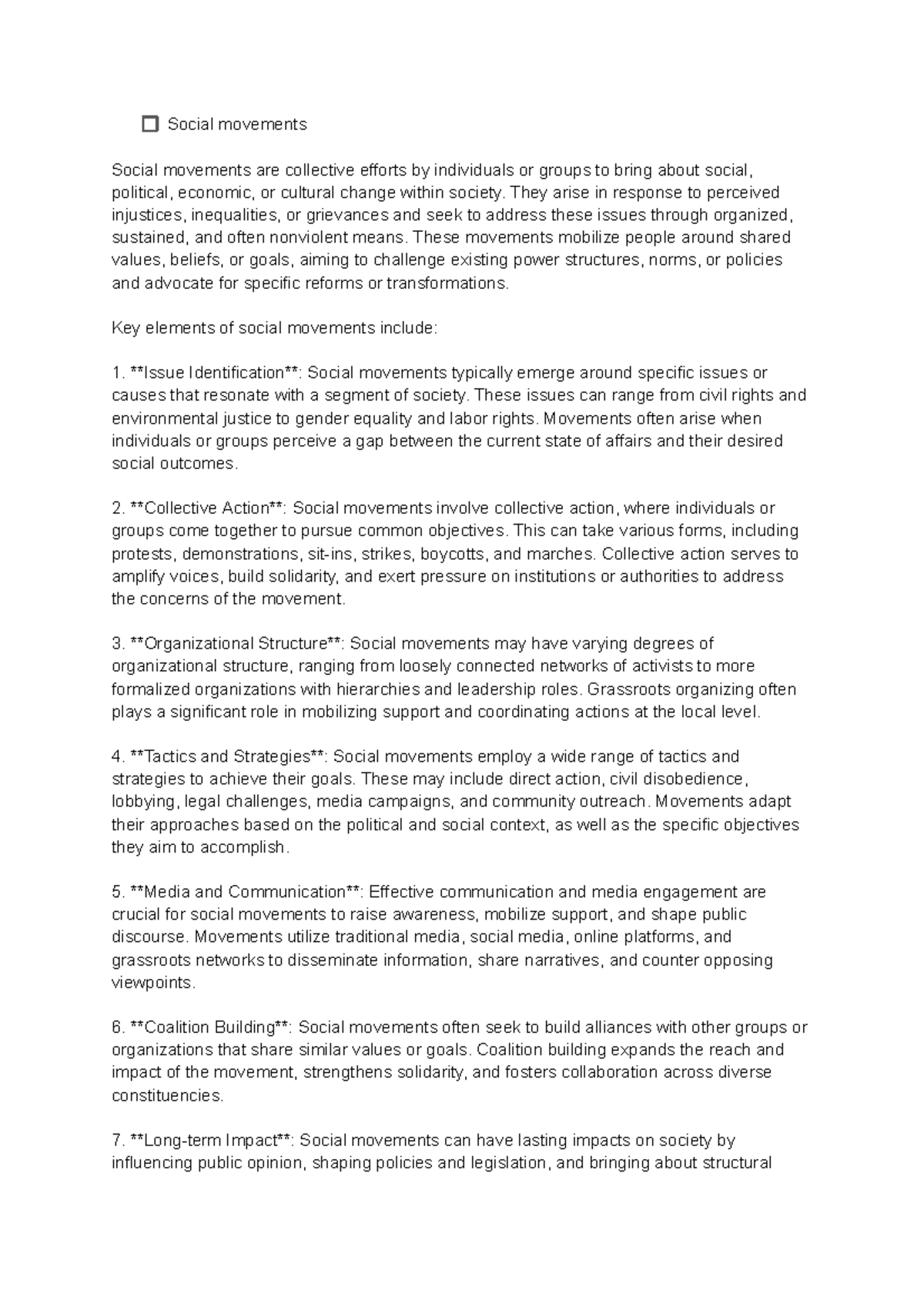 Social movements - Summary Sociology Of Information Society - Social ...