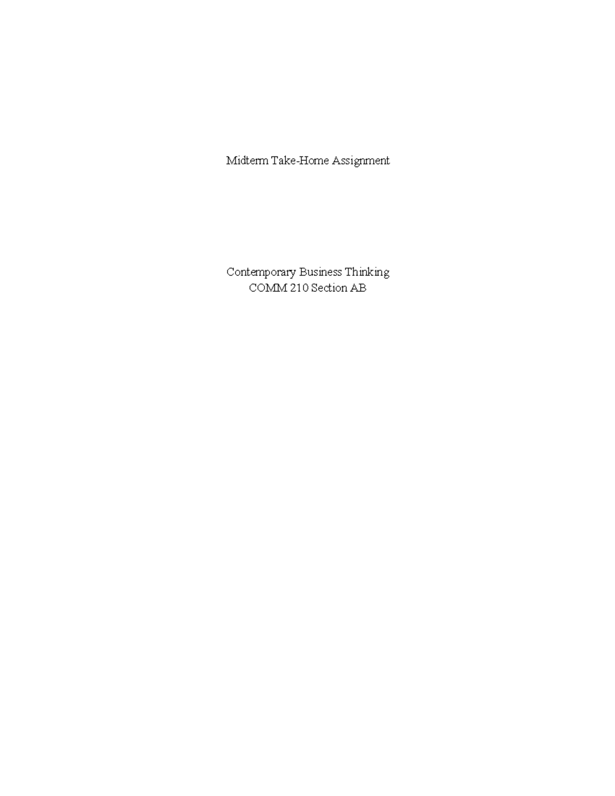 Take home midterm - Midterm Take-Home Assignment Contemporary Business ...