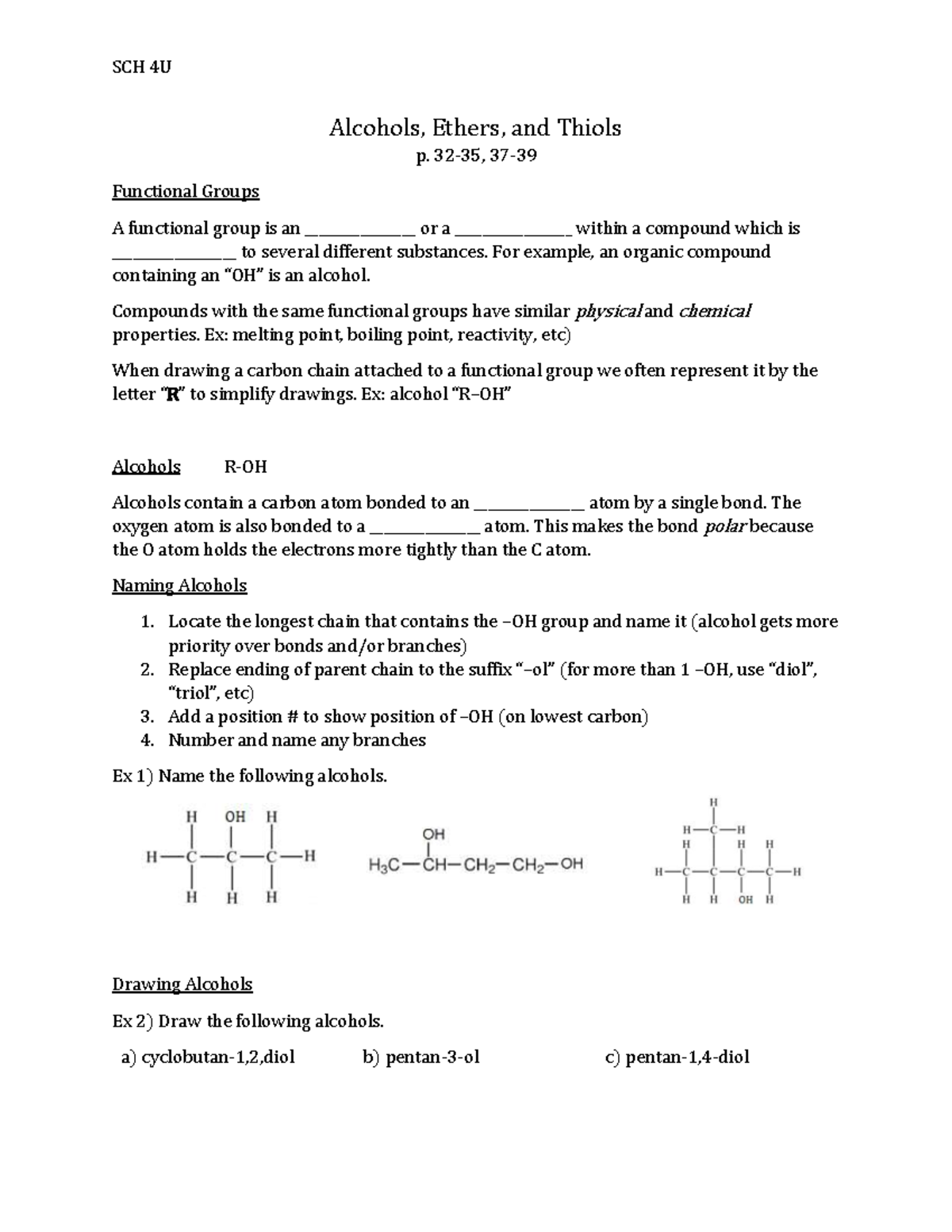 4.0 Alcohols, Ethers, Thiols - SCH 4U Alcohols, Ethers, and Thiols p ...