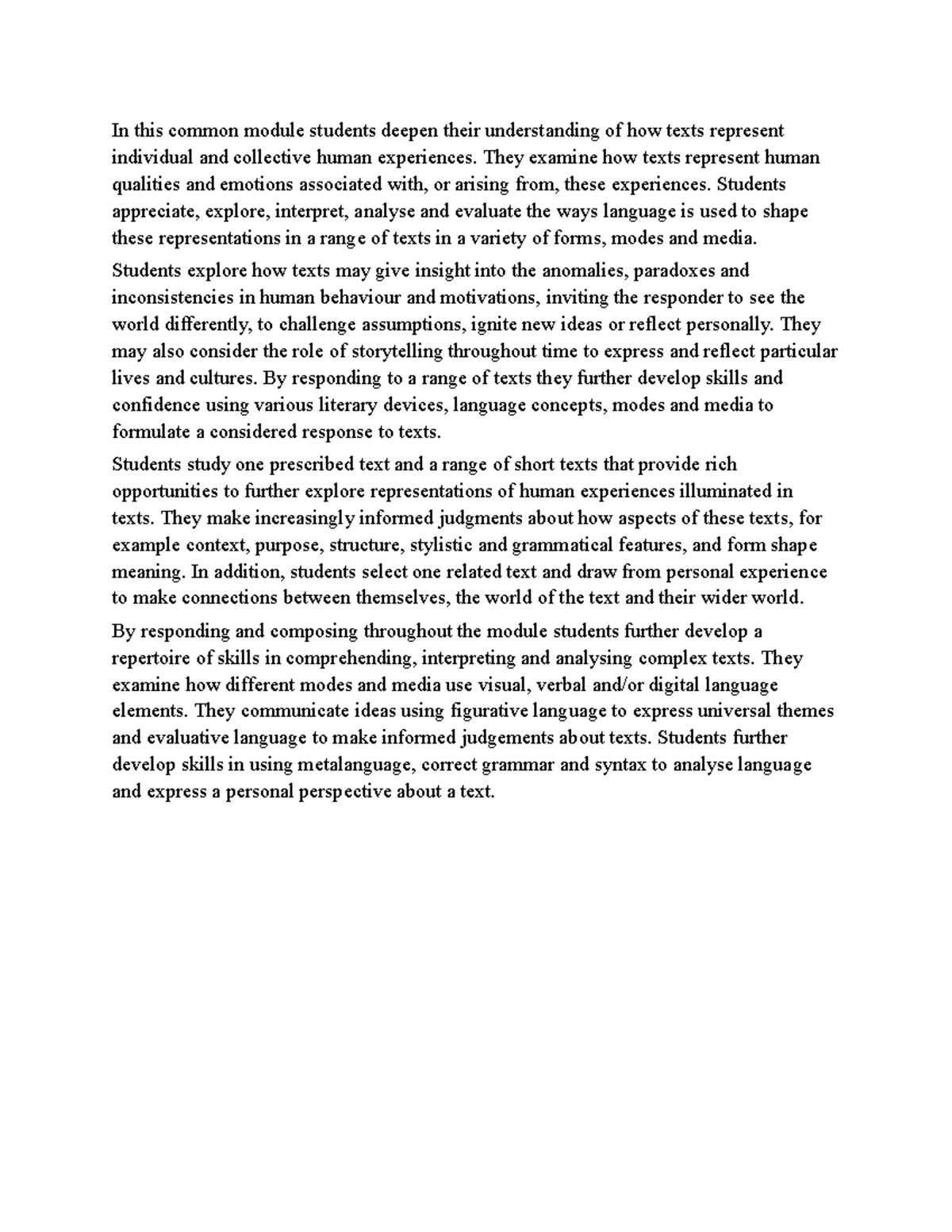 English - In this common module students deepen their understanding of ...