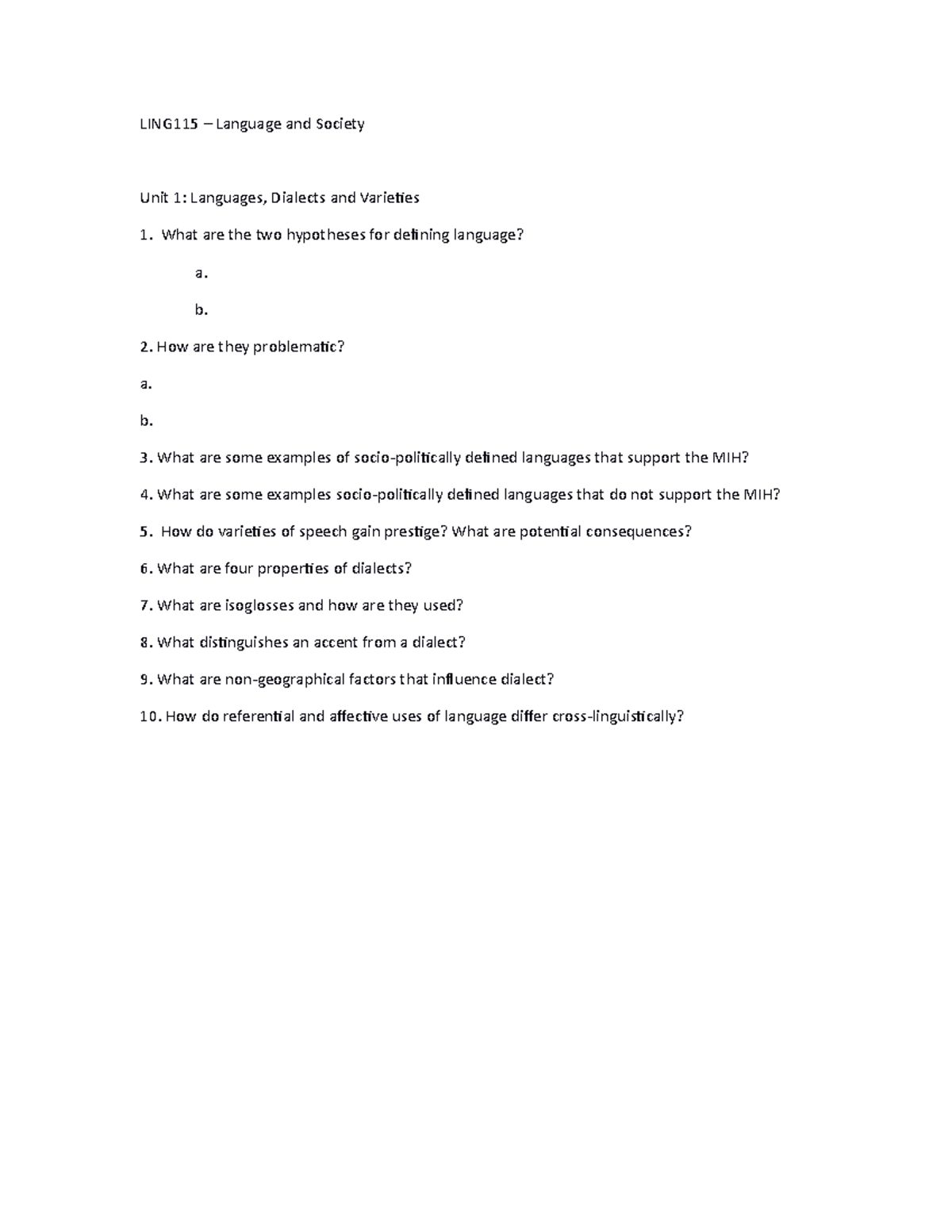 Ling 115 Fall 21 Worksheet 1 - LING115 – Language and Society Unit 1 ...