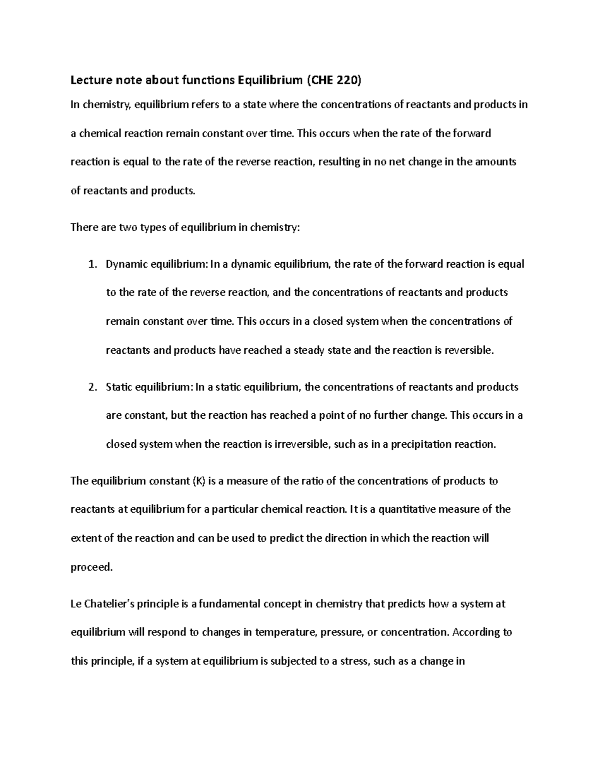 Lecture Note About Functions Equilibrium This Occurs When The Rate Of Lecture Note About Functions Equilibrium This Occurs When The Rate Of