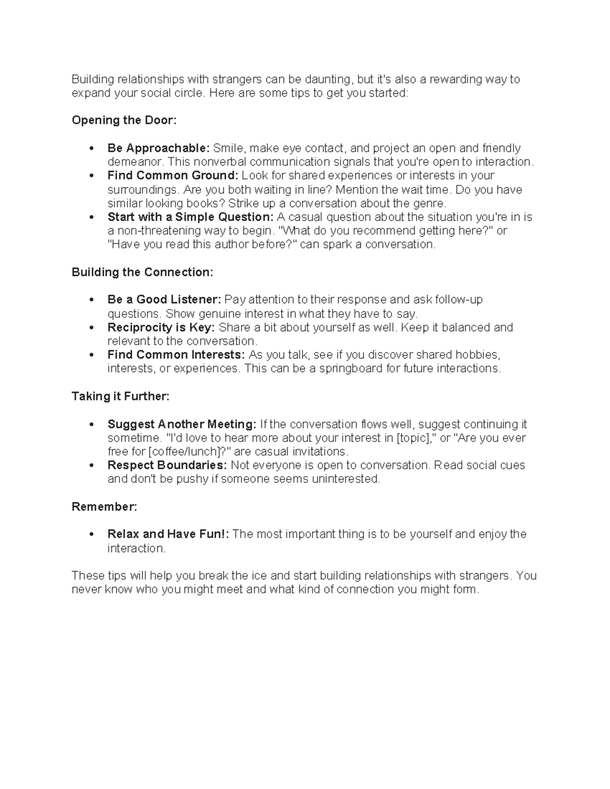 Building relationships with strangers - Here are some tips to get you ...