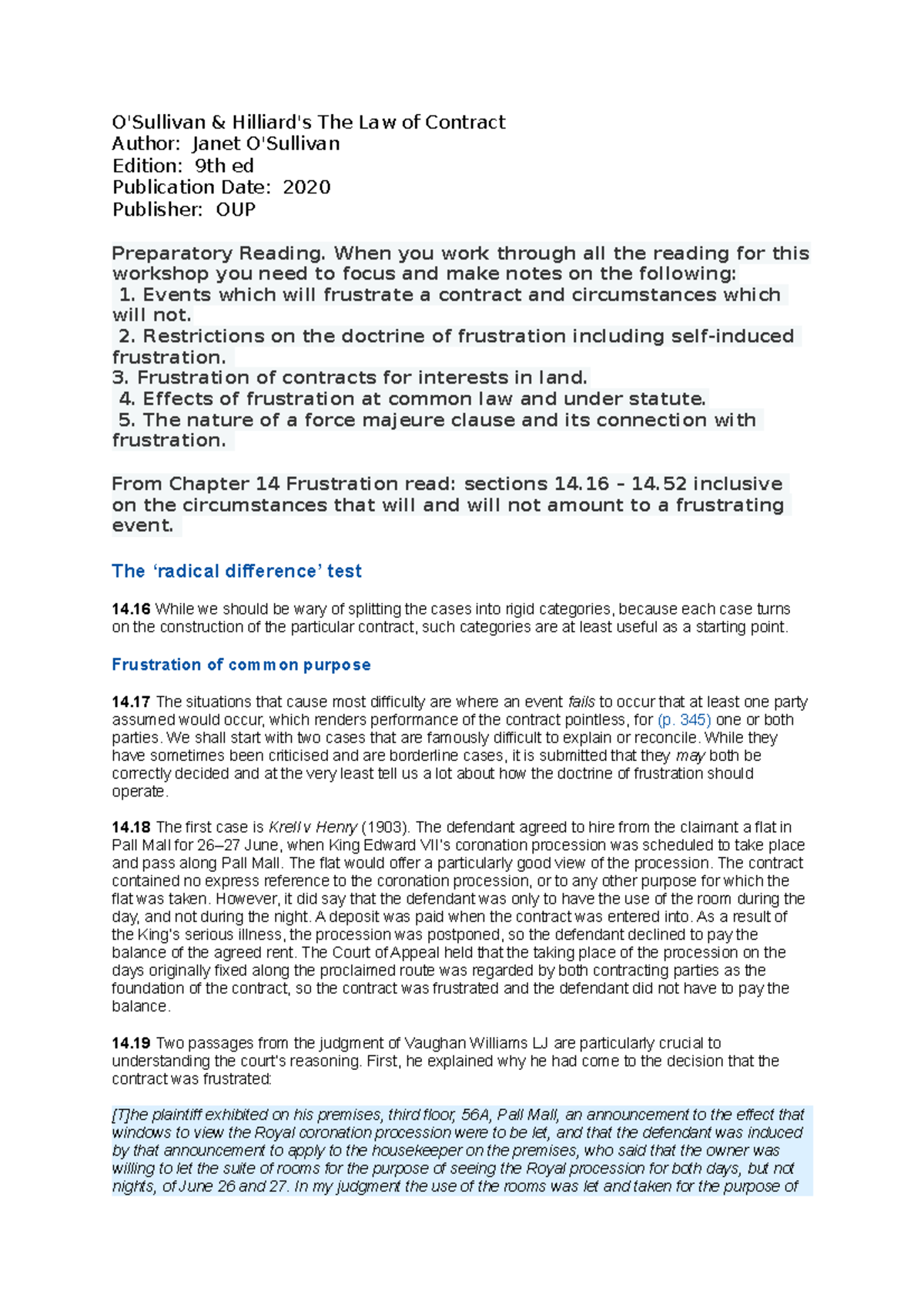 CT-WS8- Reading - O'Sullivan & Hilliard's The Law of Contract Author ...