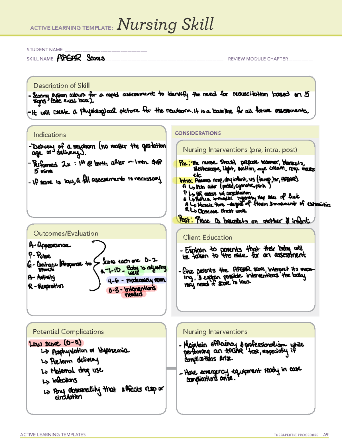 Nursing Skill Apgar Score - ACTIVE LEARNING TEMPLATES THERAPEUTIC ...