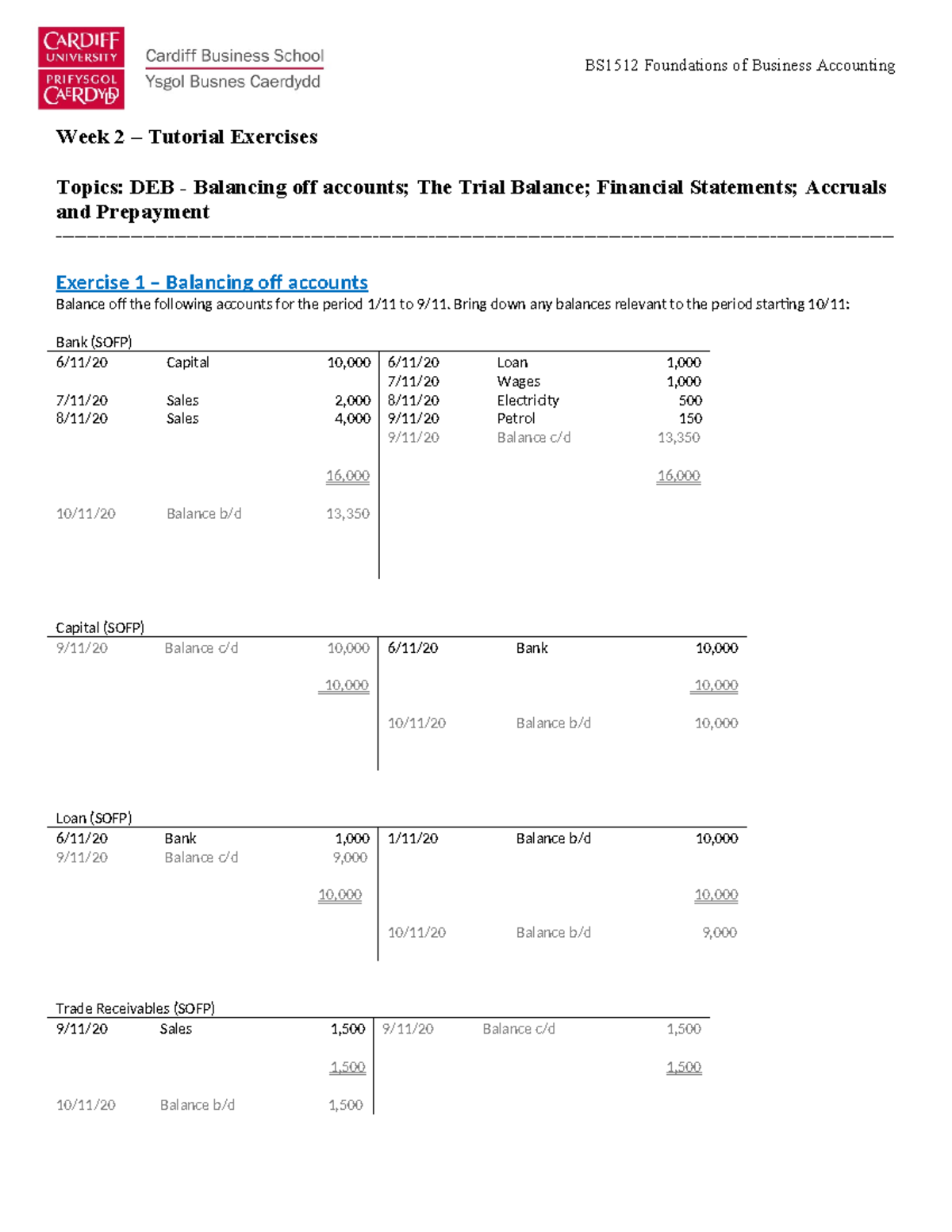 Tutorial 1 - Week 2 – Tutorial Exercises Topics: DEB - Balancing off ...