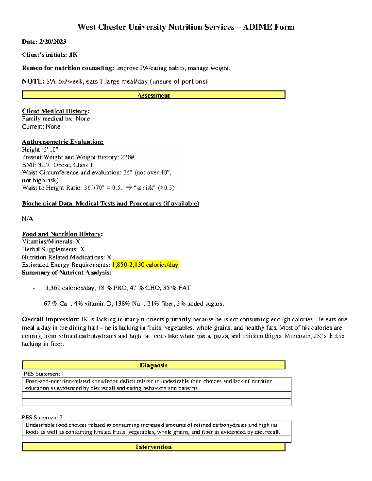 Adime JK - Copy - West Chester University Nutrition Services – ADIME ...